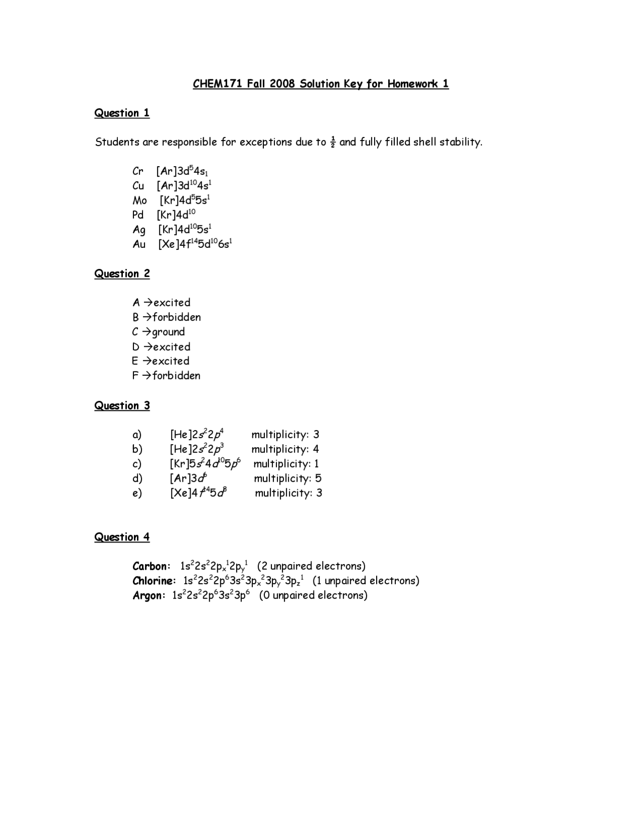 Solution Key Of Homework 1 On Intermediate Inorganic Chemistry Chem