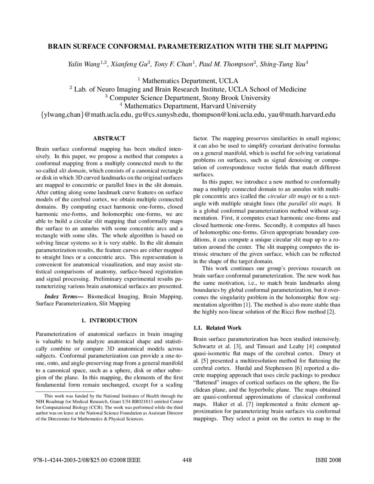 Brain Surface Conformal Parameterization With The Slit Mapping Math