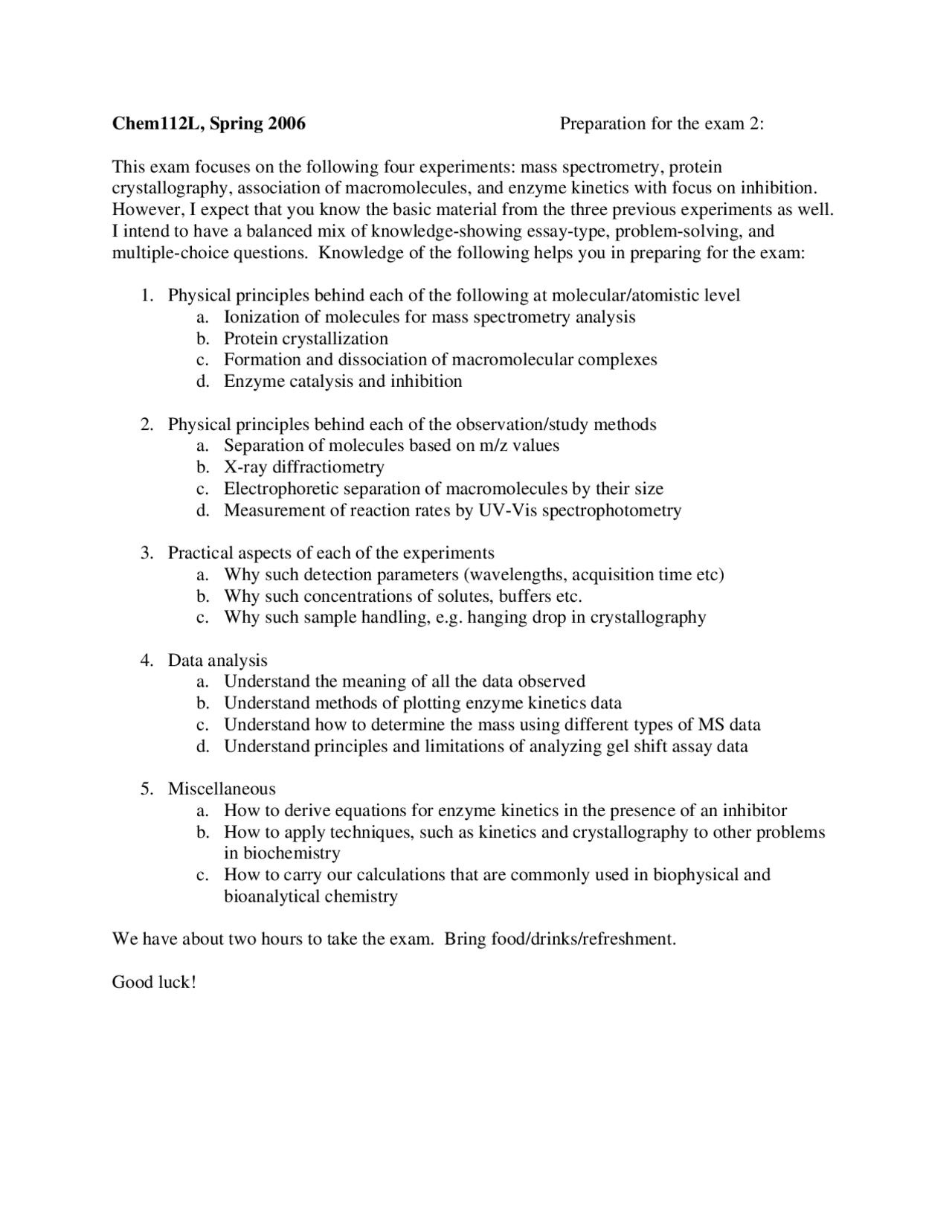 5 Multiple Choice Questions On Biophysical Chemistry Examination 2