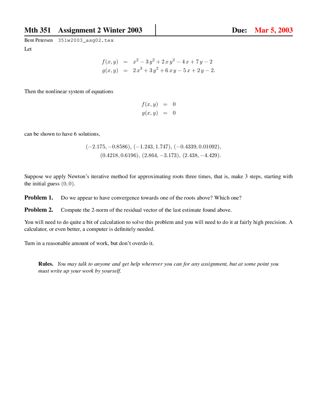 Introduction To Numerical Analysis Assignment 2 Questions Mth 351 Docsity