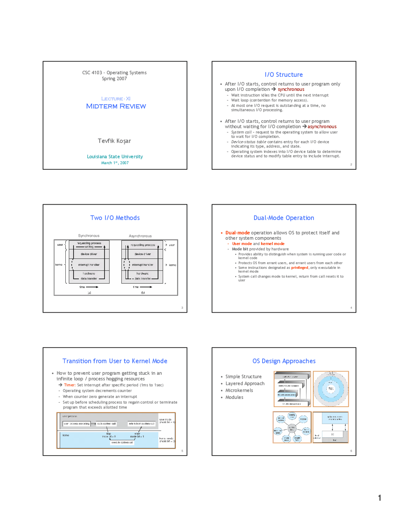 Io Structure Midterm Review Slides On Operating Systems Csc 4103