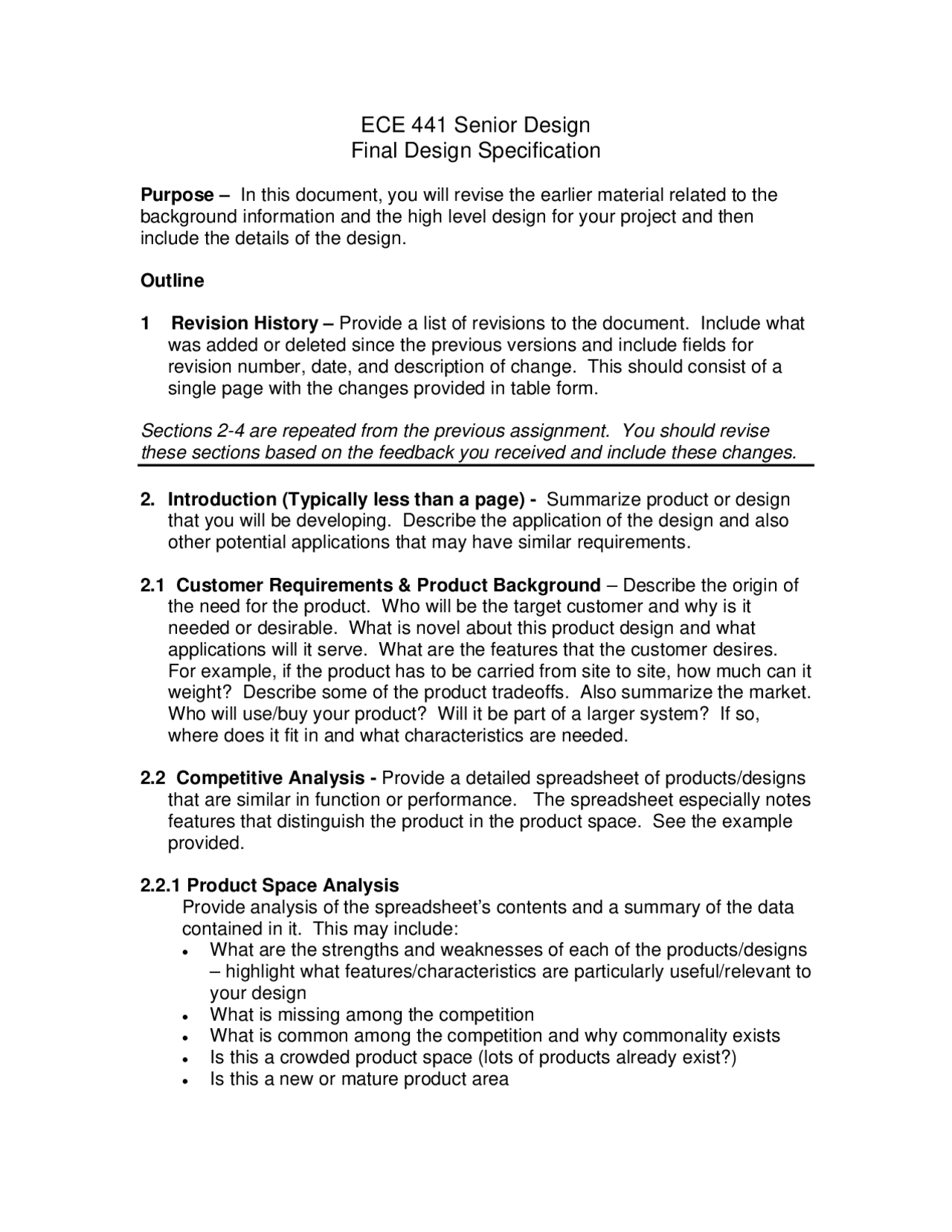 Final Design Specification - Engineering Design Project | ECE 441 - Docsity