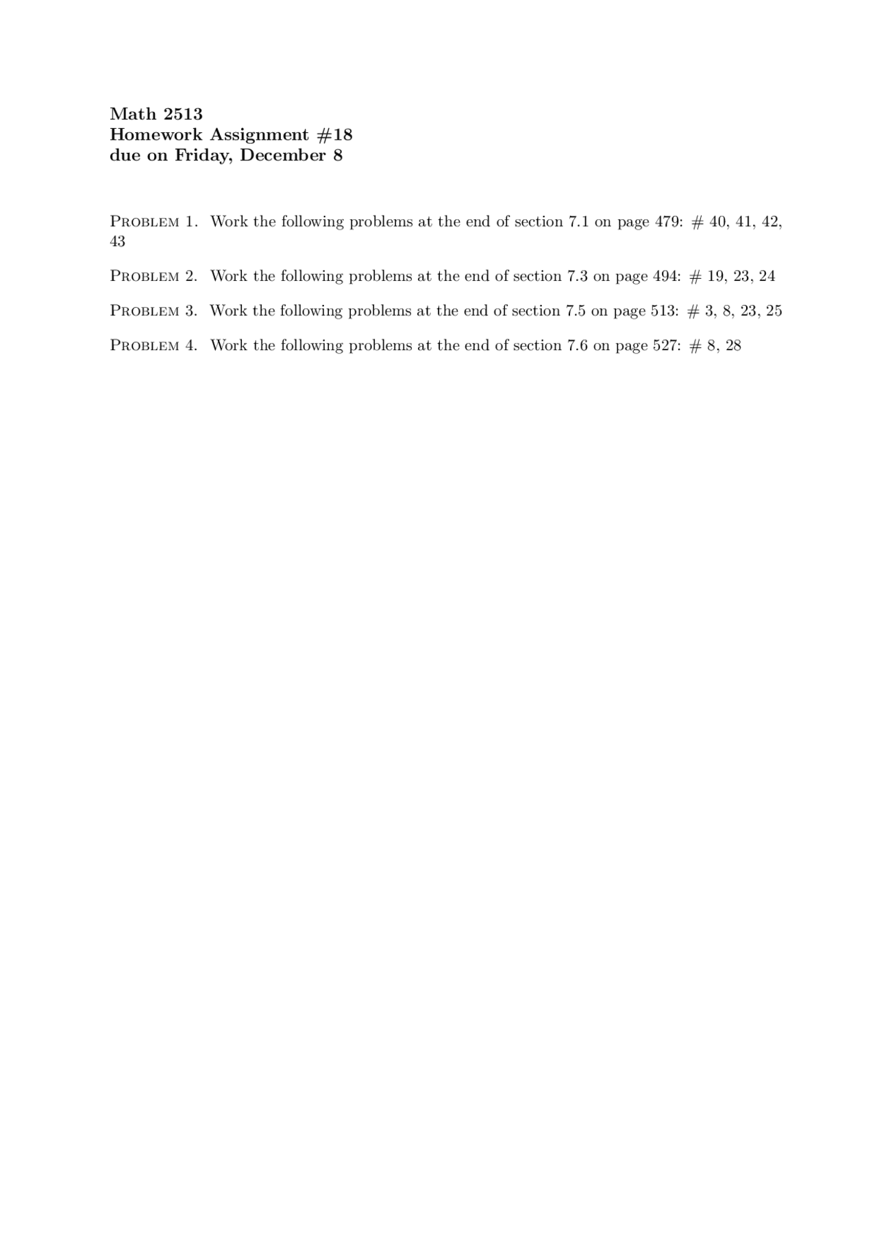 Homework Assignment 18 Discrete Mathematical Structures Math 2513