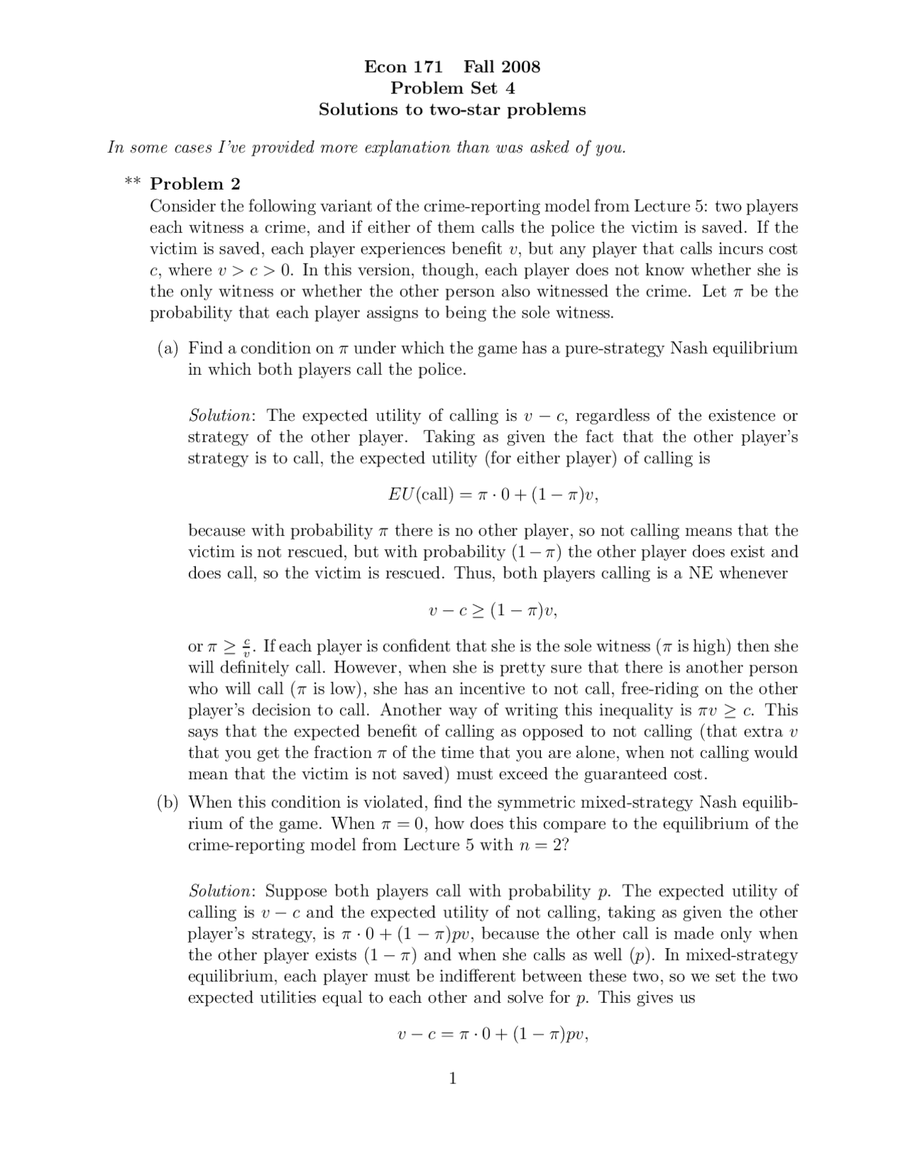 Solutions To Ii Star Problems Introductory Game Theory Econ 171