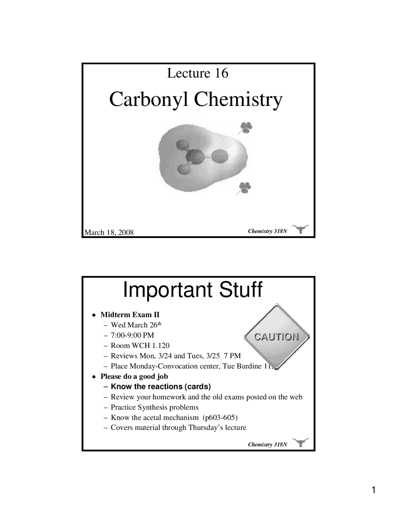 Lecture Slides Of Carbonyl Chemistry Organic Chemistry Ll Ch 318n