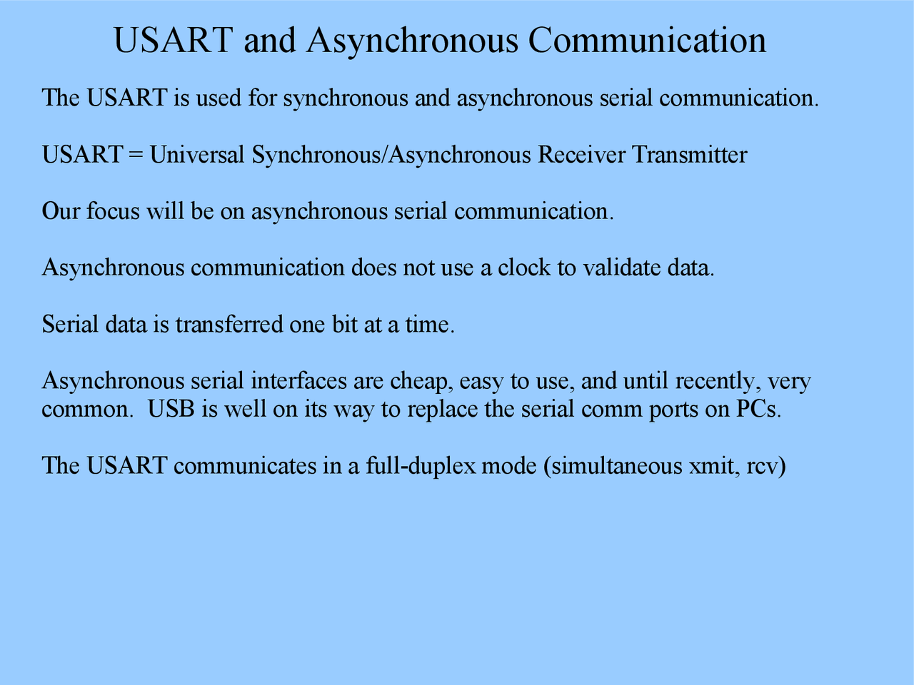 USART and Asynchronous Communication - Lecture Slides | ECE 473 - Docsity