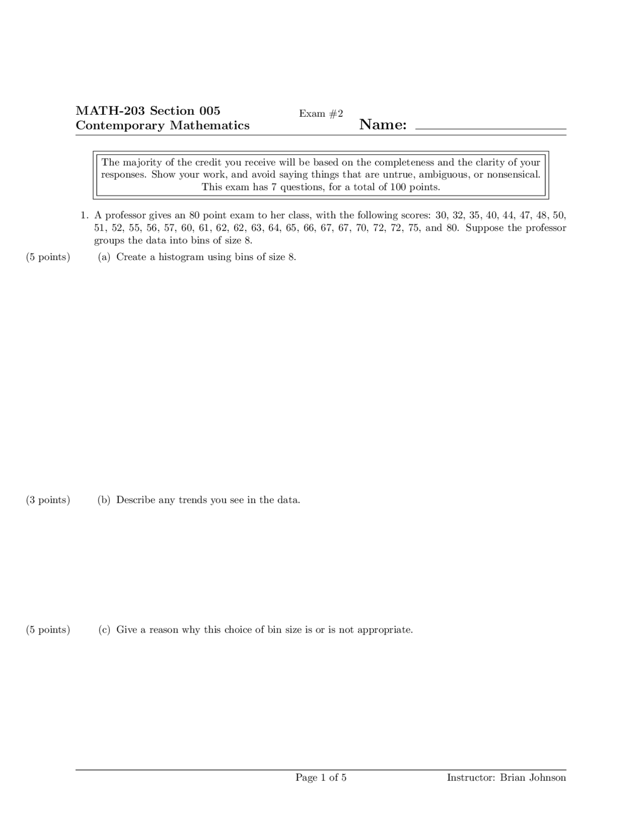 Exam 2 for Contemporary Mathematics | MATH 203 - Docsity