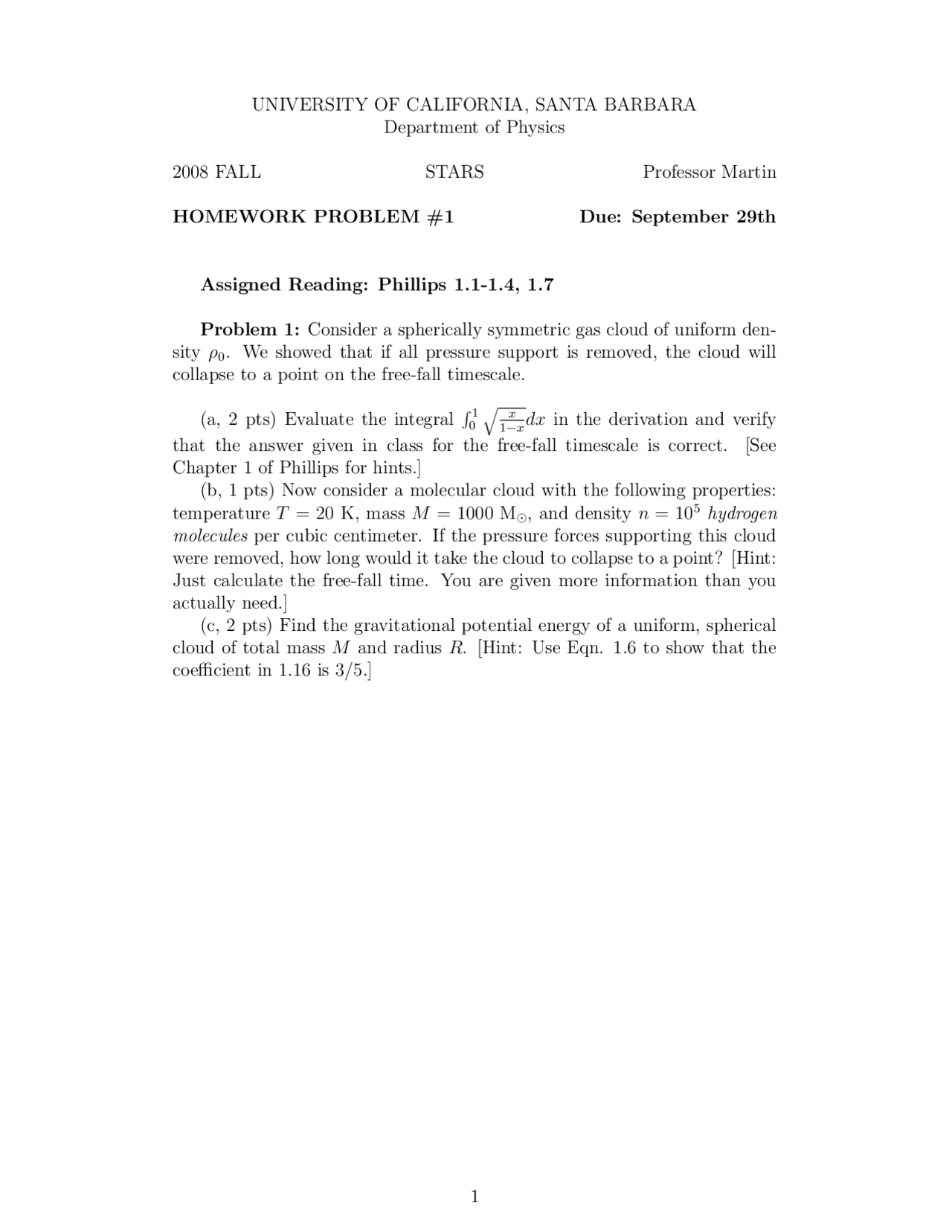 Problem Set 1 Stellar Structure And Evolution Phys 132 Docsity
