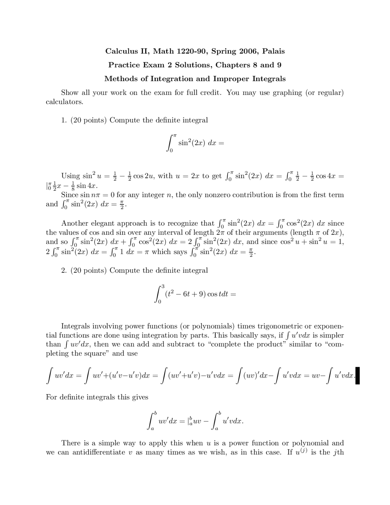 Methods of Integration and Improper Integrals - Lecture Notes | MATH ...