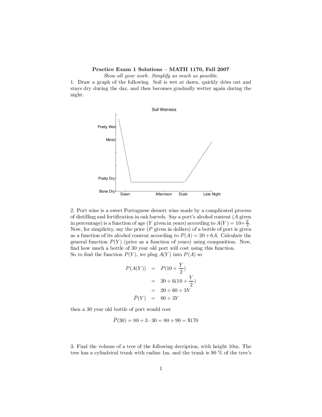 Practice Exam 1 Solutions Calculus For Biologists Math 1170 Docsity