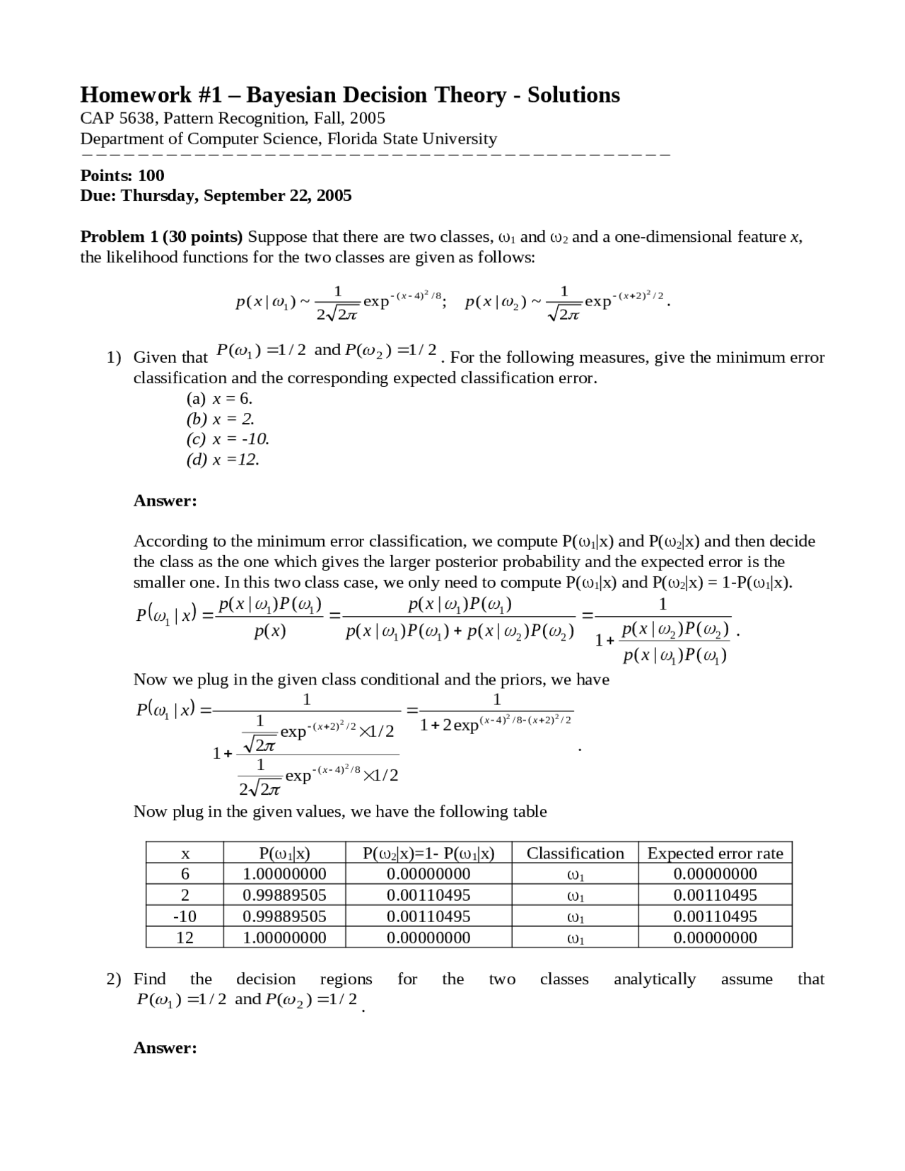 5 Solved Problems On Bayesian Decision Theory Homework 1 Cap 5638