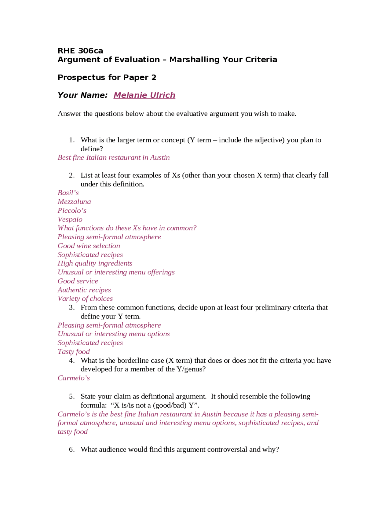 Argument Of Evaluation Marshalling Your Criteria Paper Rhe 306
