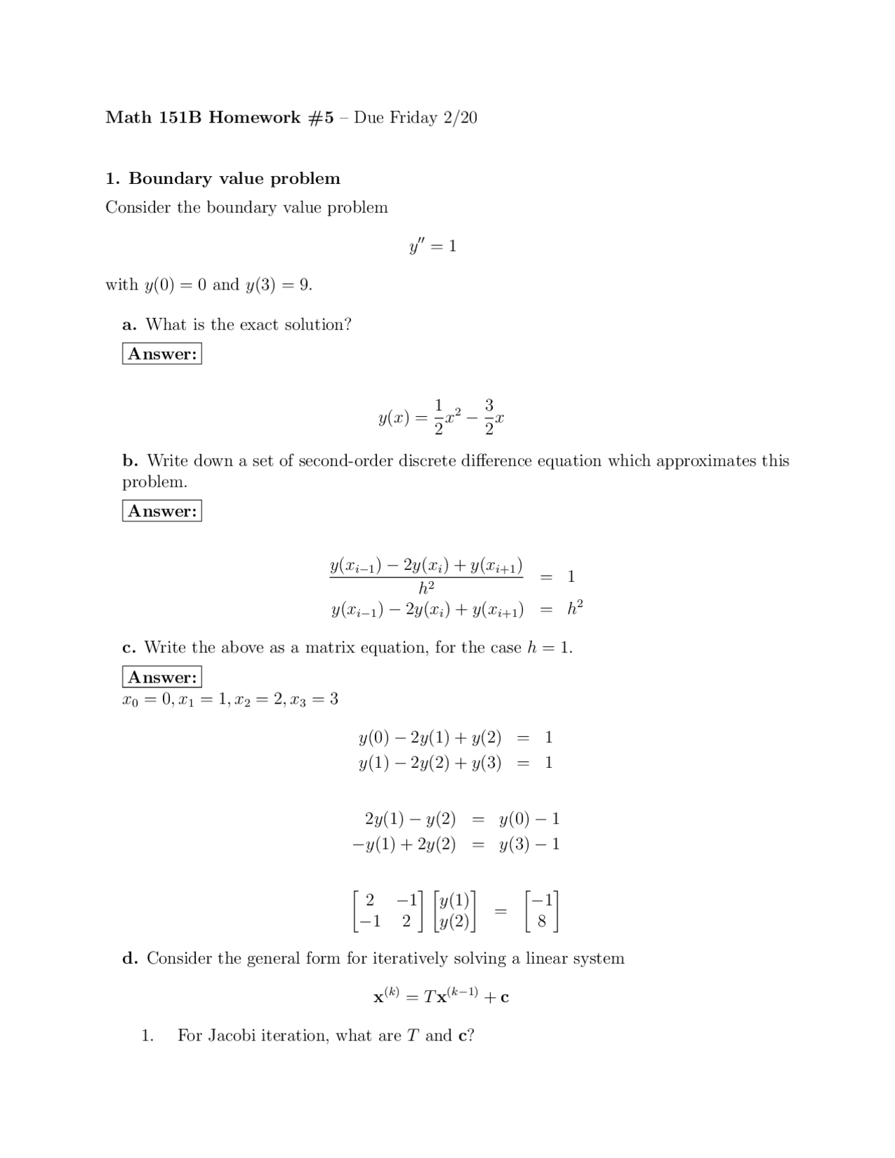 Homework 5 Solutions Applied Numerical Methods Math 0151b Docsity