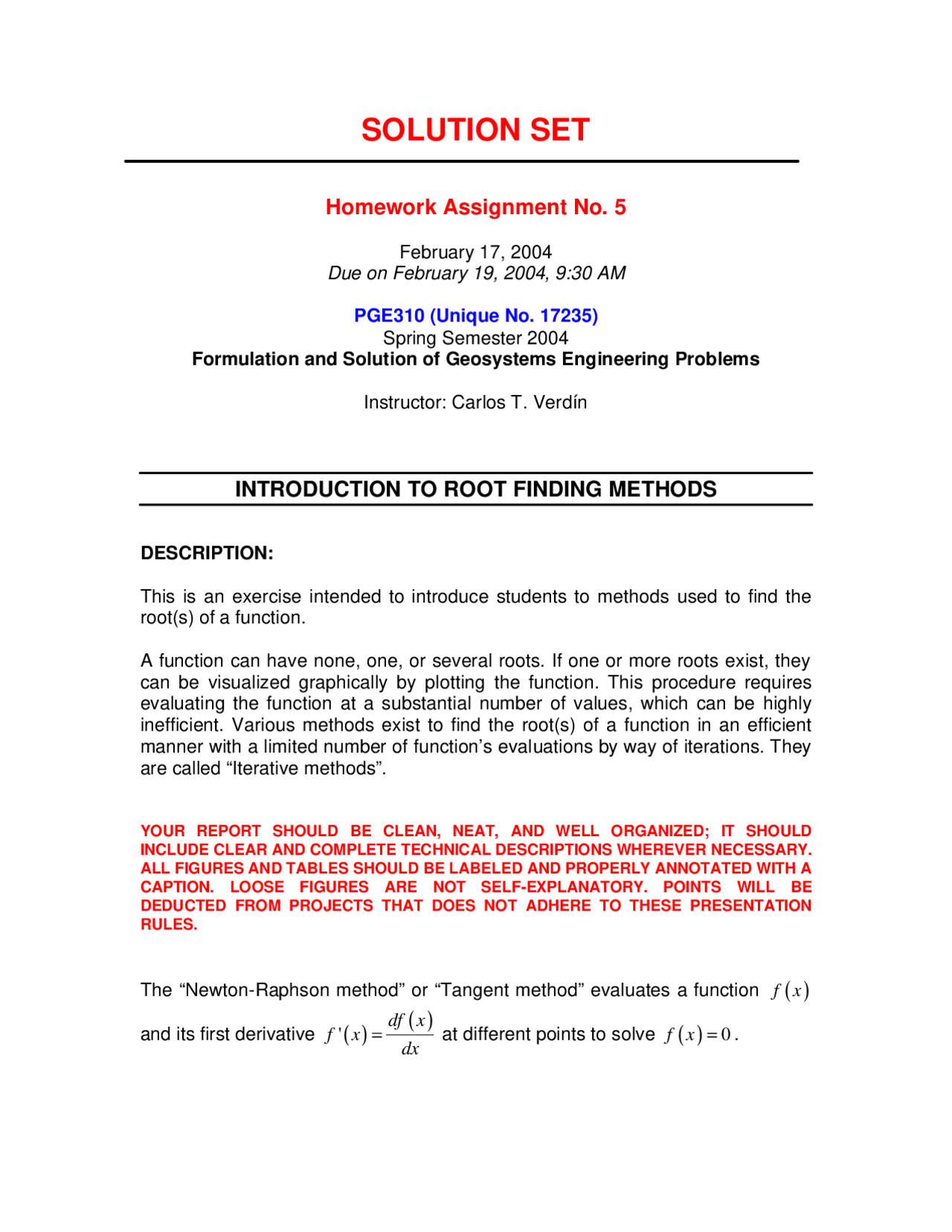 Introduction to Root Finding Methods | PGE 310 - Docsity