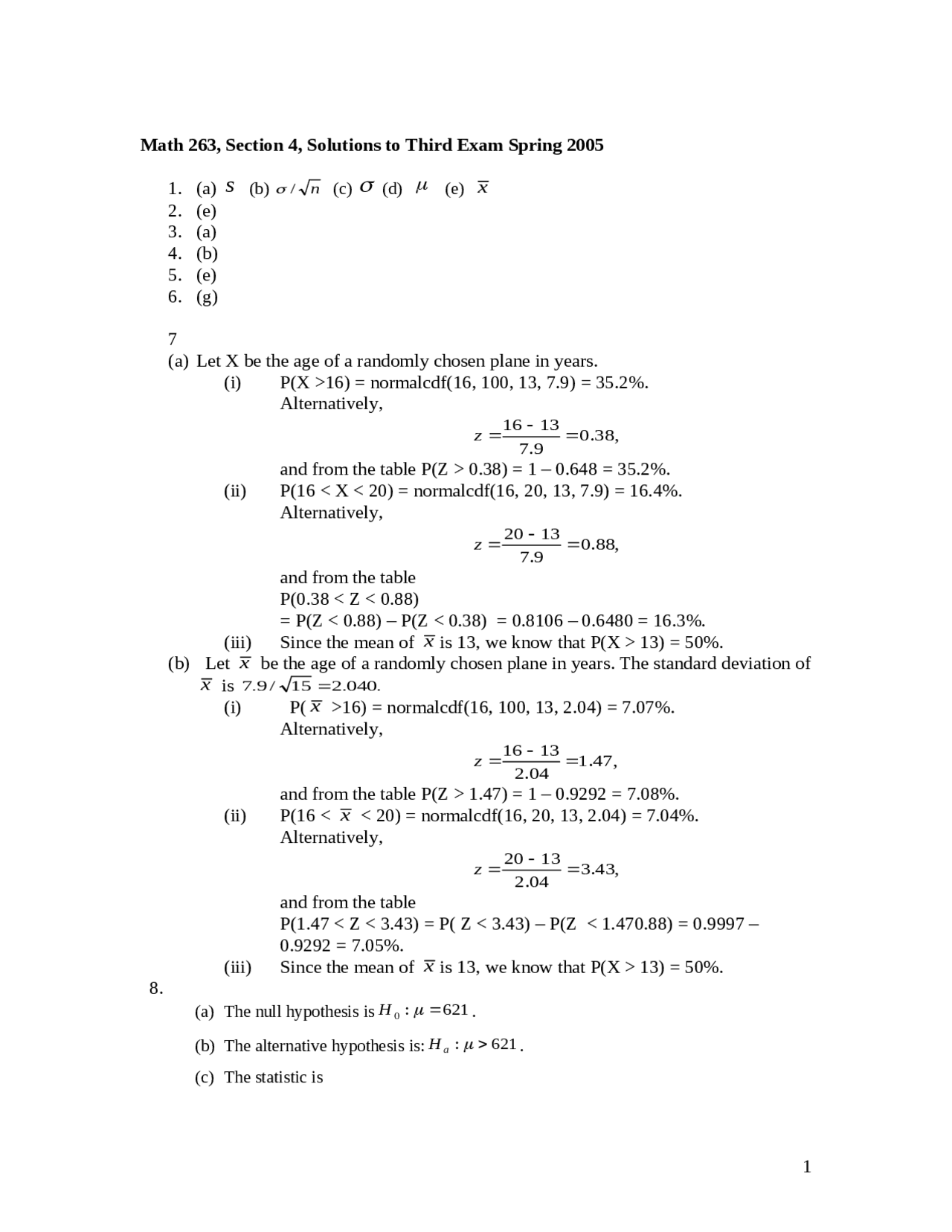 10 Solved Questions In Statistics And Biostatistics Exam 3 Math 263