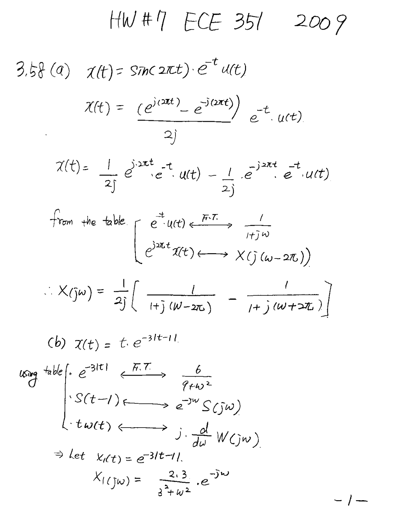Solution Of Assignment 7 Signals And Systems I Ece 351 Docsity