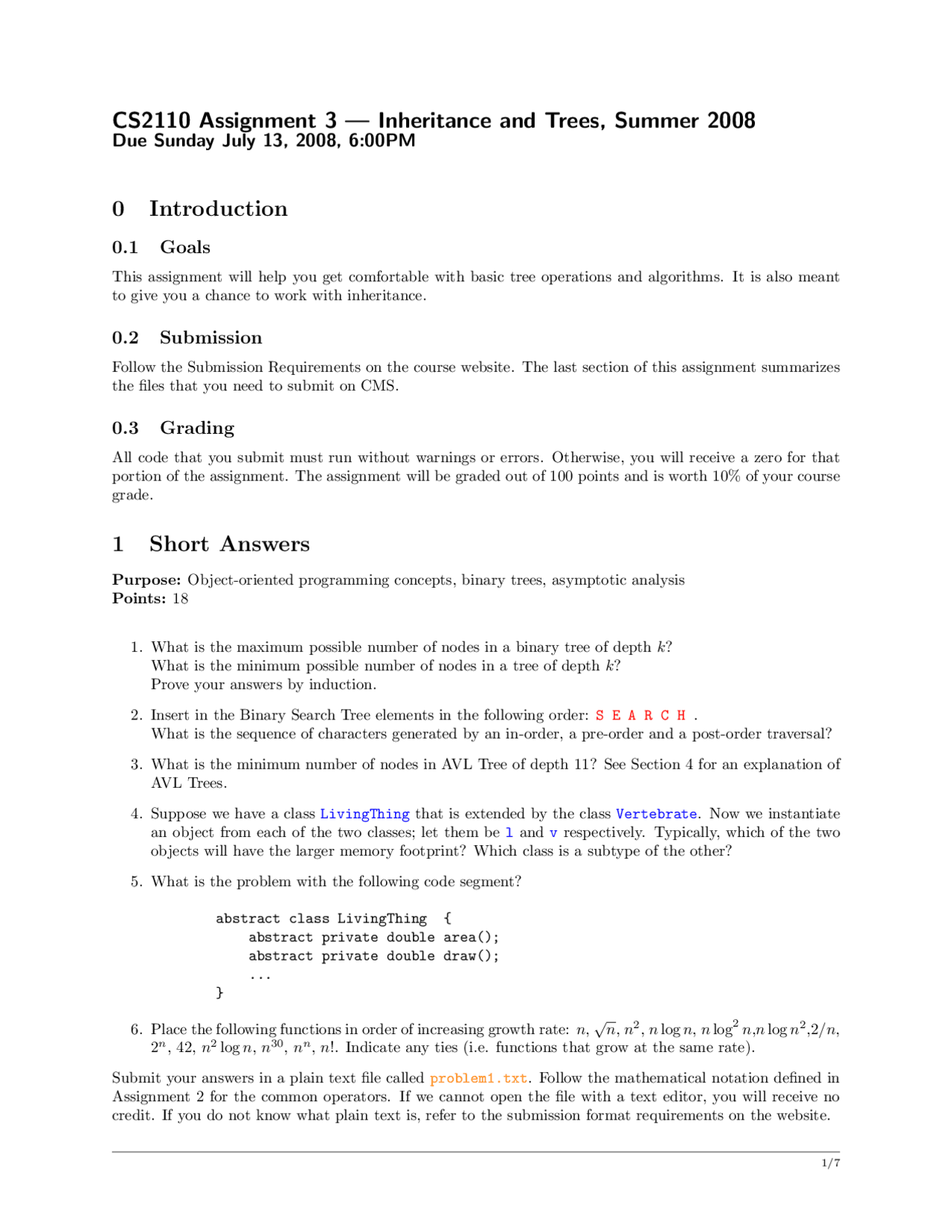Assignment 3 Inheritance And Trees Cs 2110 Docsity