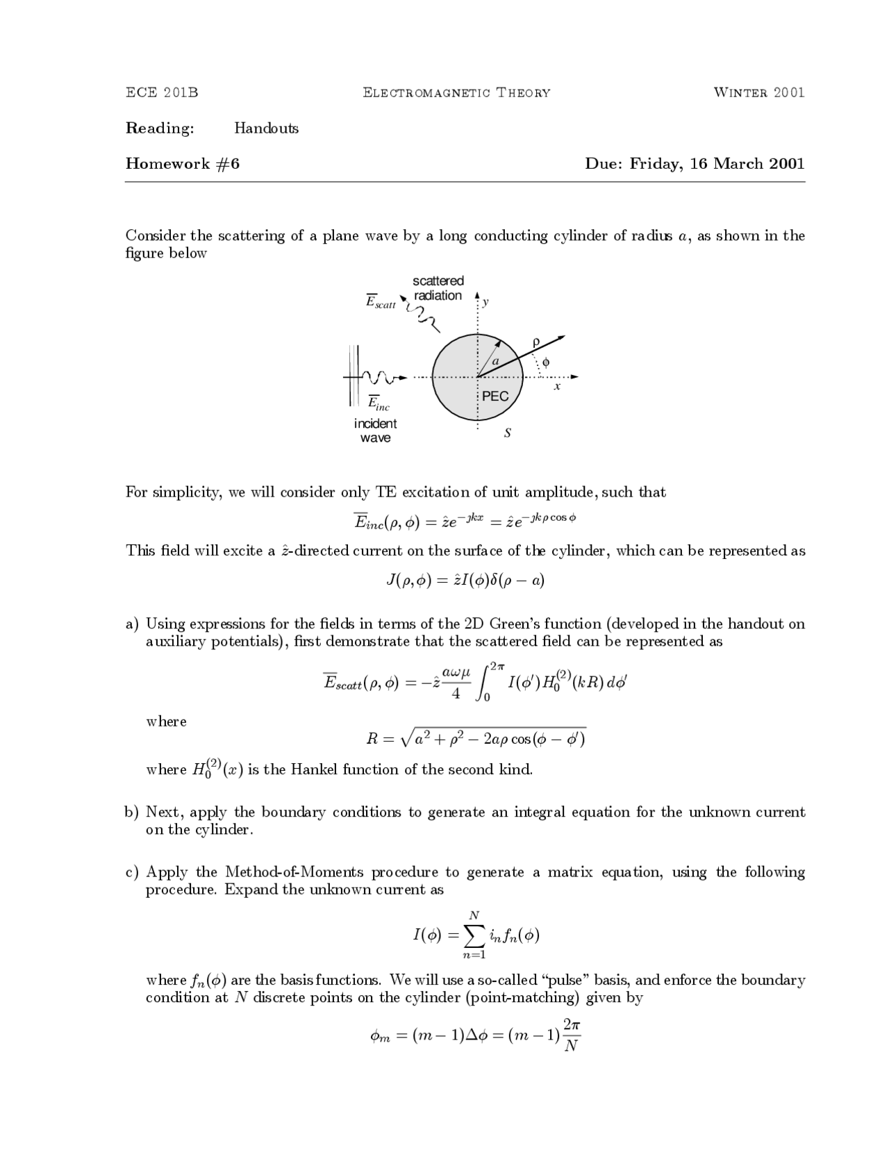 Homework 6 Handouts Electromagnetic Theory Class 201 Docsity