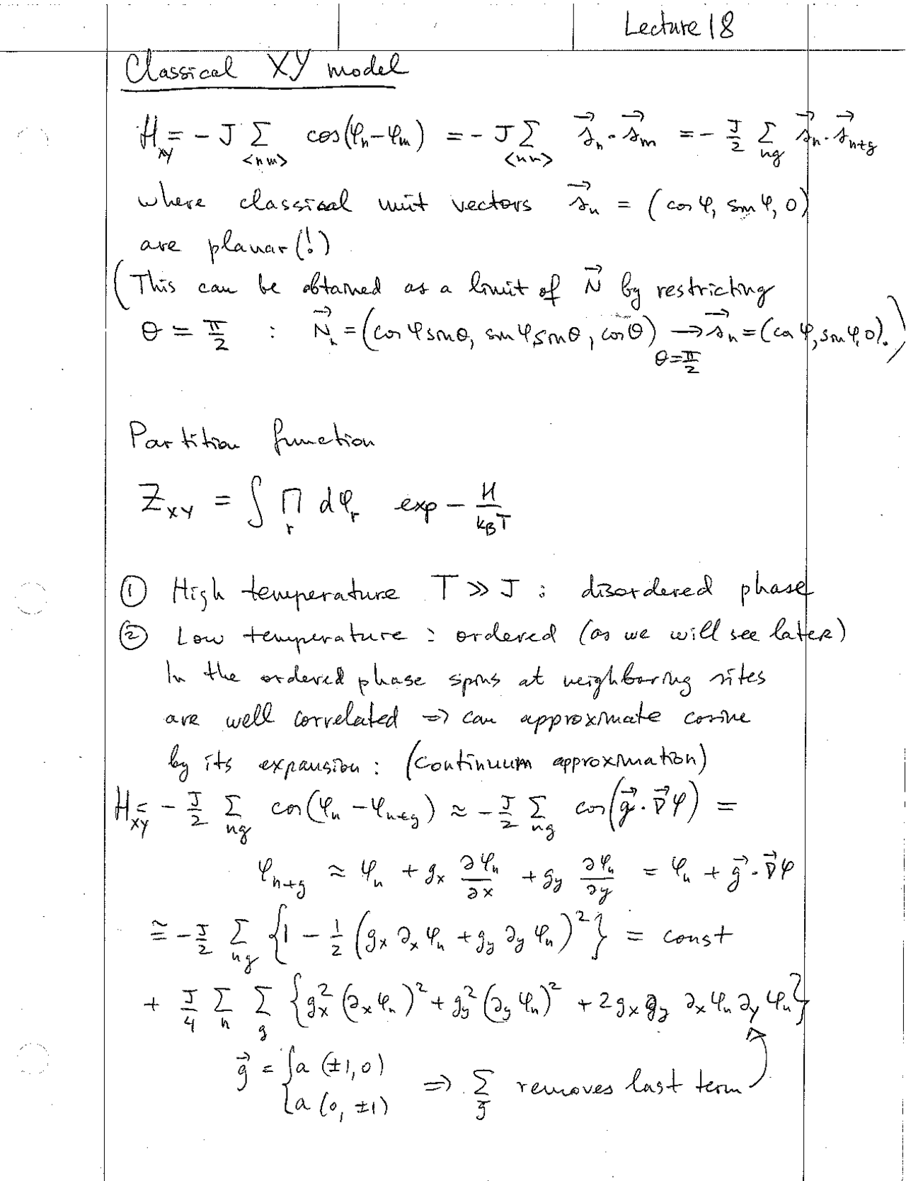 Handout Notes on Classical XY Model | PHYS 7910 | Study notes Physics ...