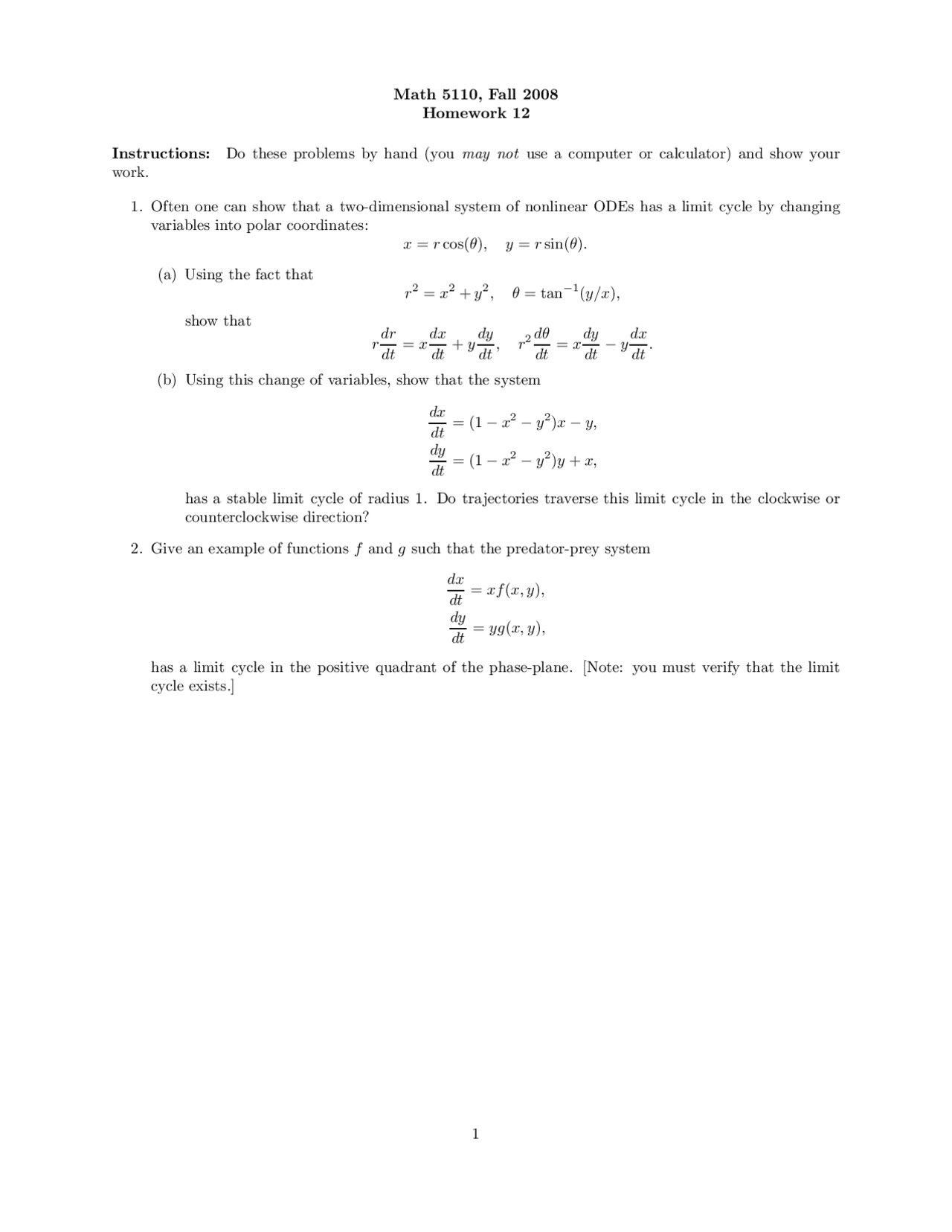 Mathematical Biology I - Practice Homework 12 Problems | MATH 5110 ...