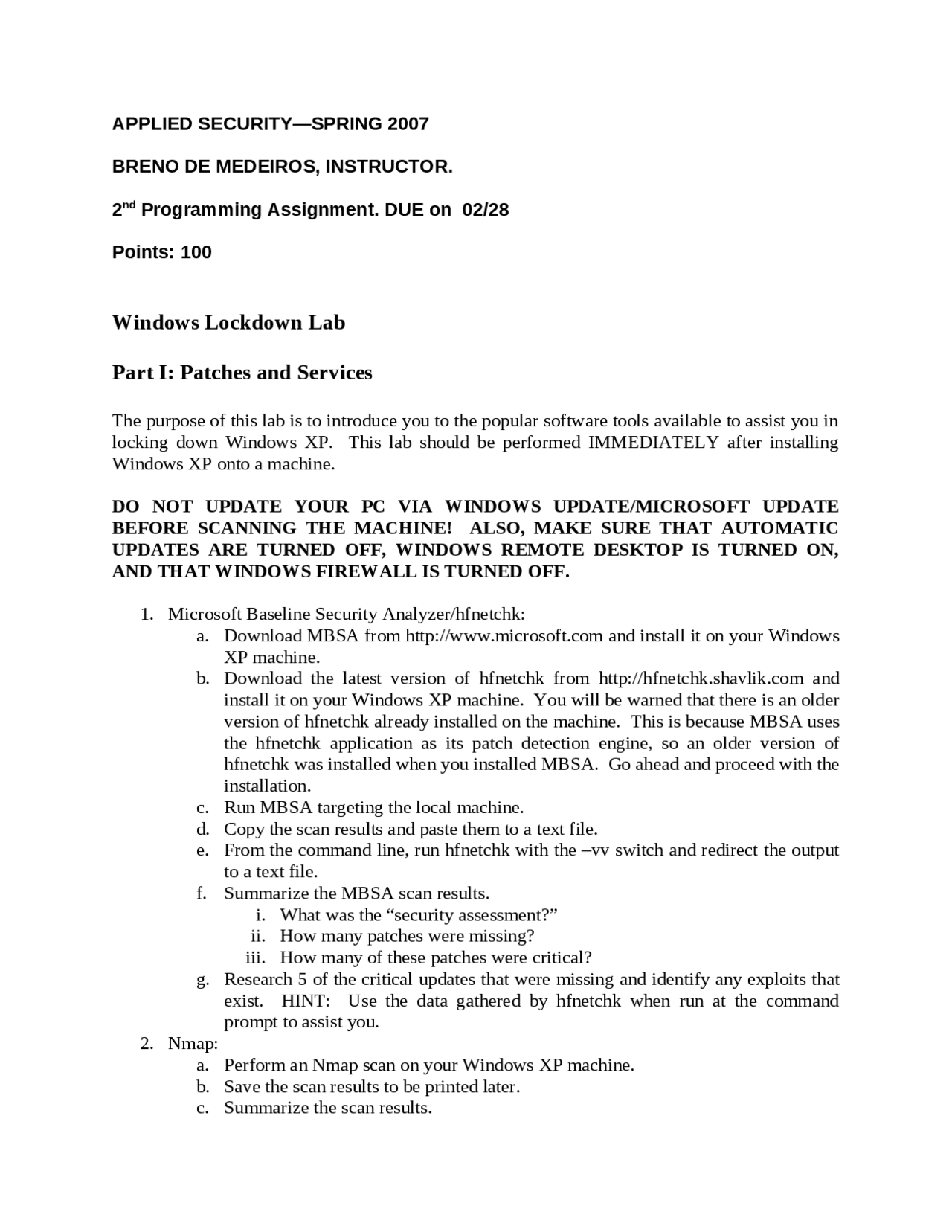 Windows Lockdown Lab Programming Assignment Cis 5930 Docsity