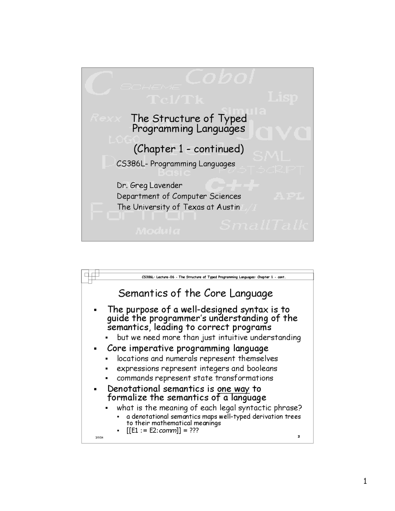 The Structure Of Typed Programming Language S W 1 Docsity 0764