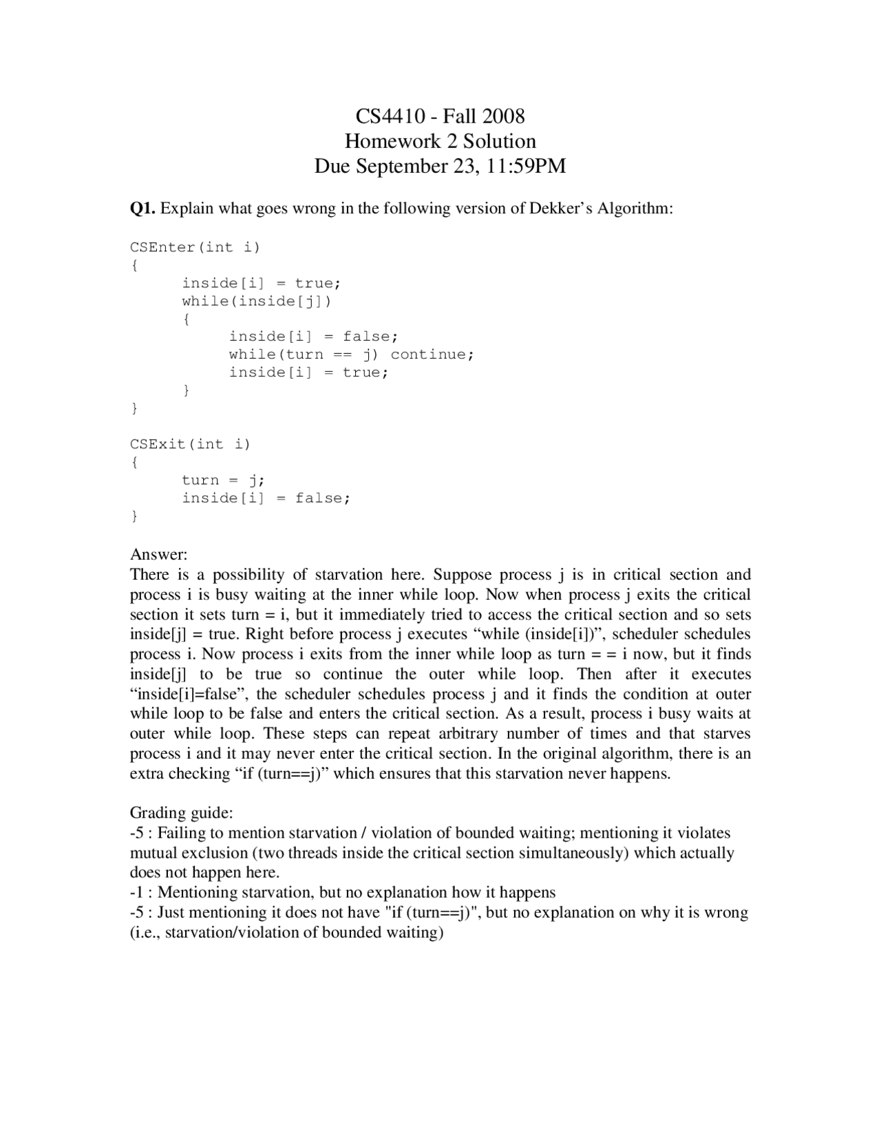 Homework 2 Solutions Operating Systems Fall 2008 Cs 4410 Assignments Operating Systems