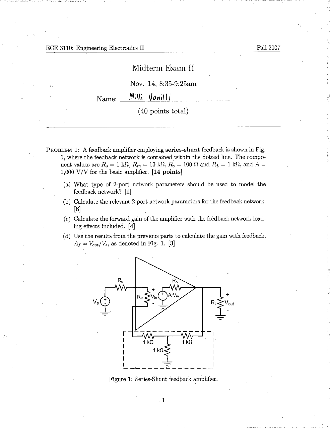 4 Solved Problems On Series Amplifier Midterm Exam Ece 3110 Docsity