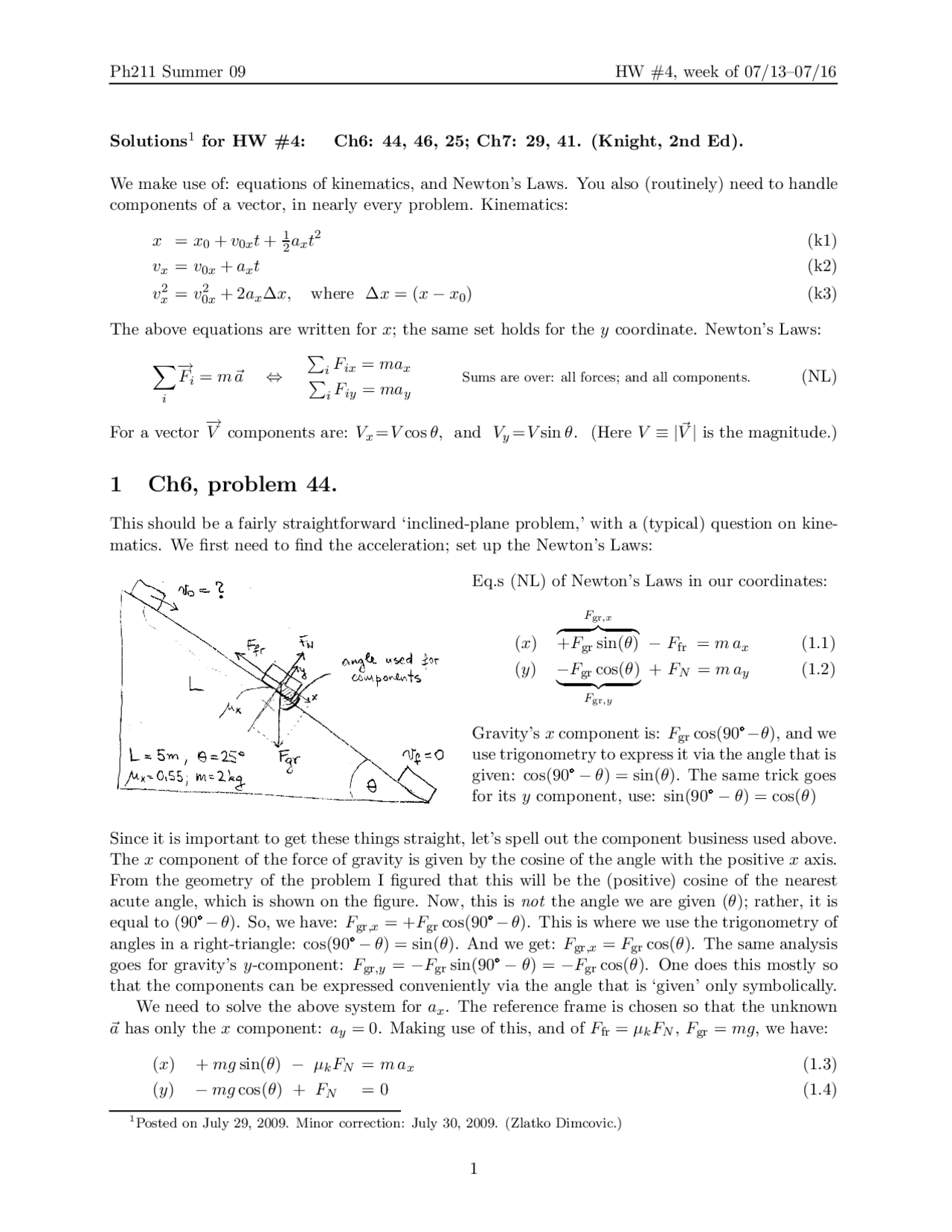 Solutions For Homework 4 General Physics With Calculus Ph 211 Docsity