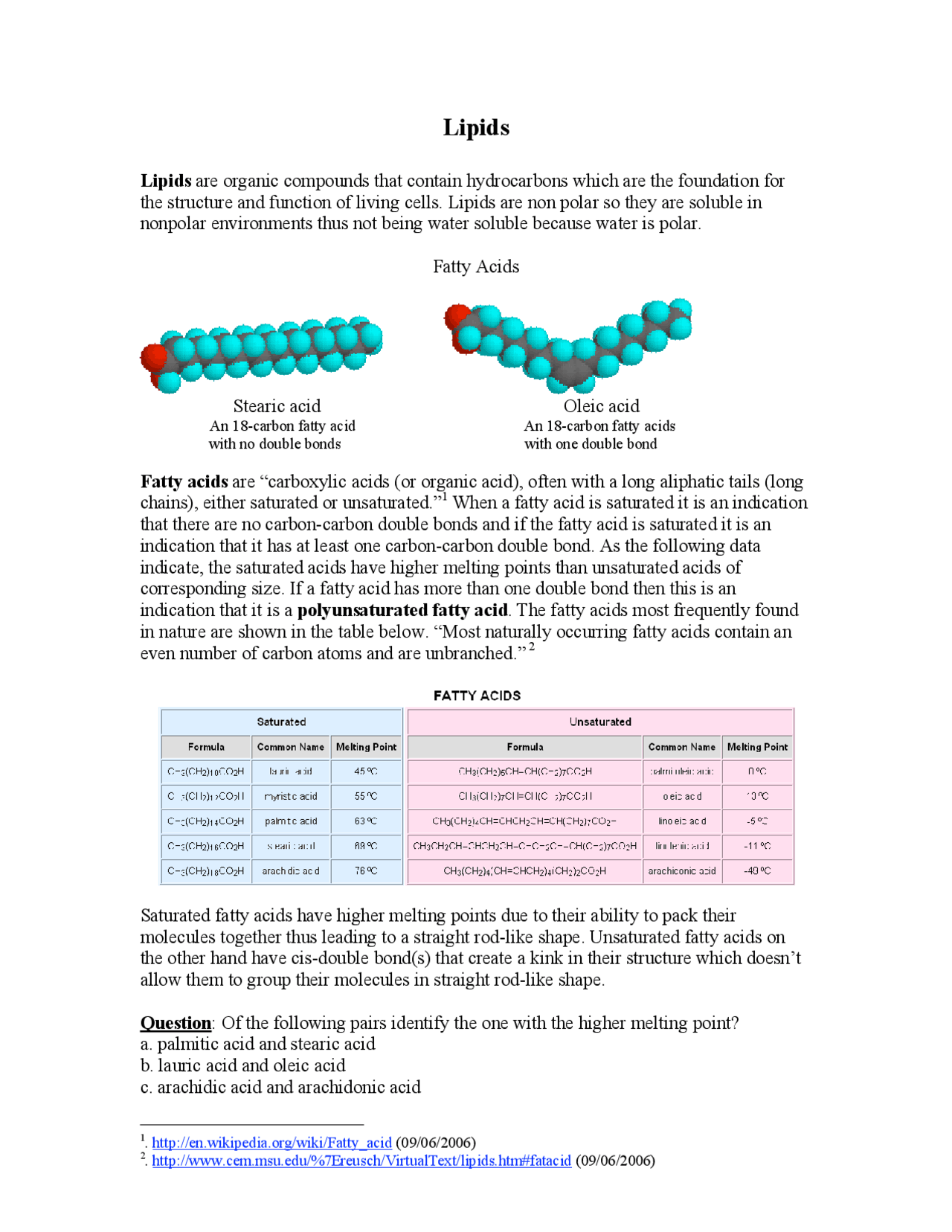 Notes On Lipids Introduction To Biochemistry German 0270 Docsity