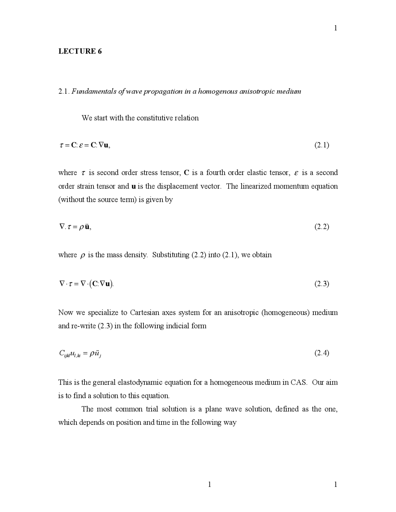 Fundamentals Of Wave Propagation In Homogeneous Anisotropic Medium