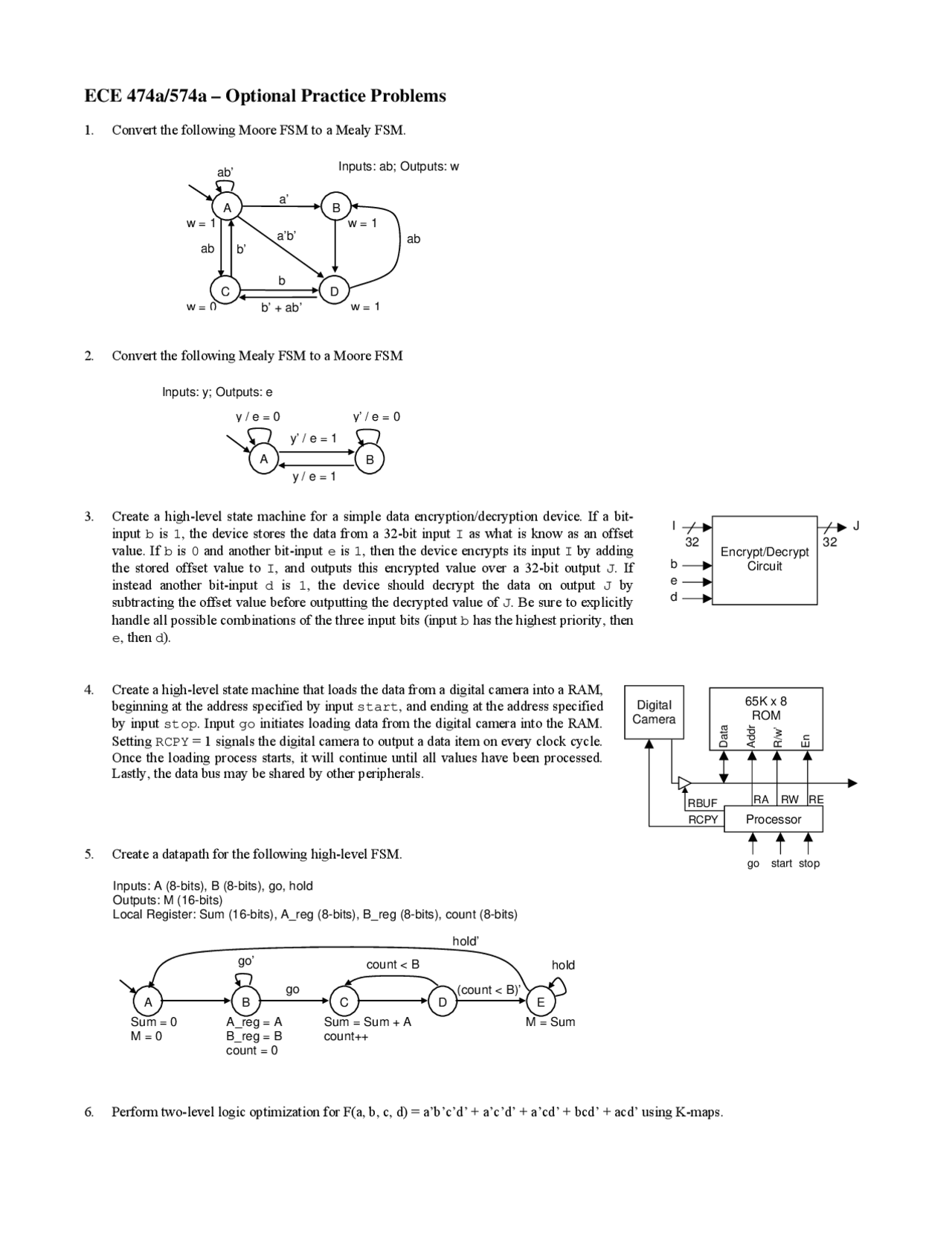 Practice Problems Computer Aided Logic Design Ece 474a Docsity