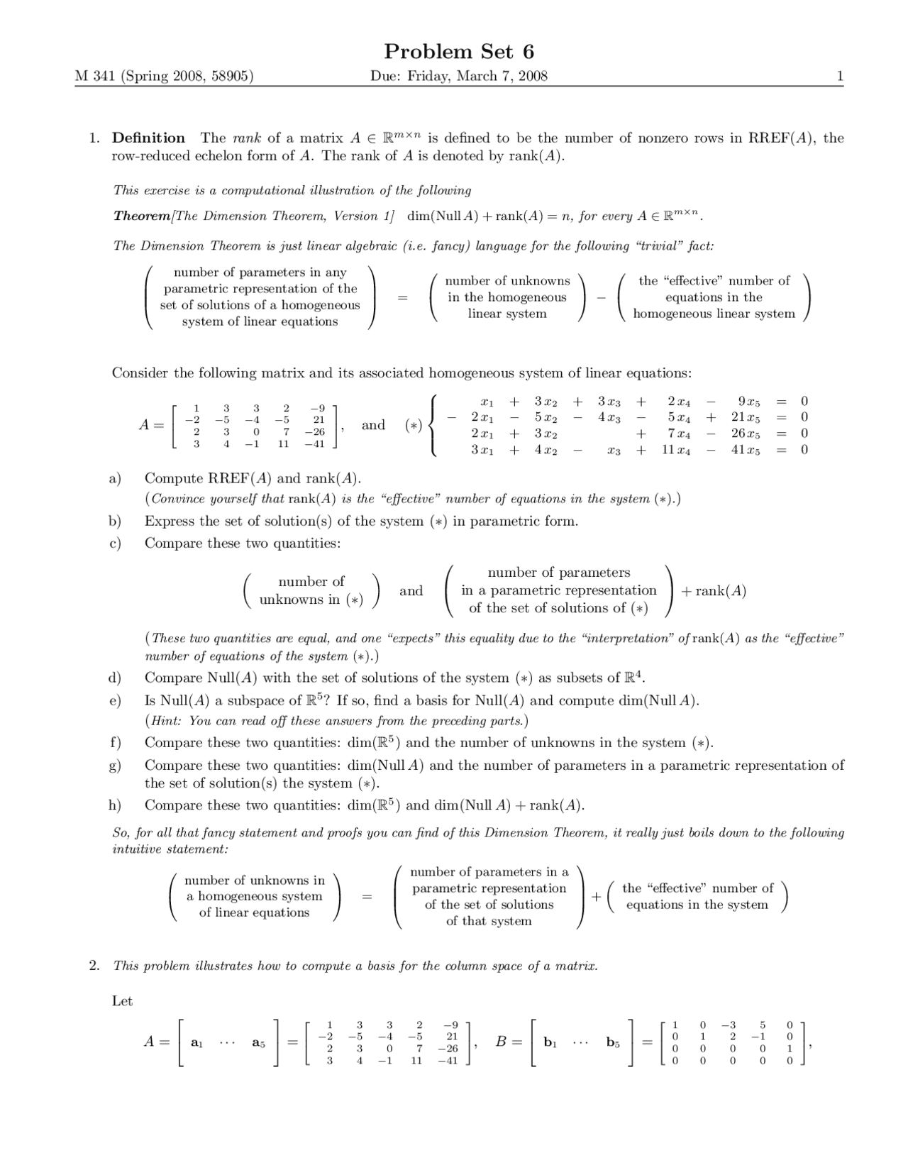 6 Solved Problems On Linear Algebra And Matrix Theory Assignment 6 M 341 Assignments
