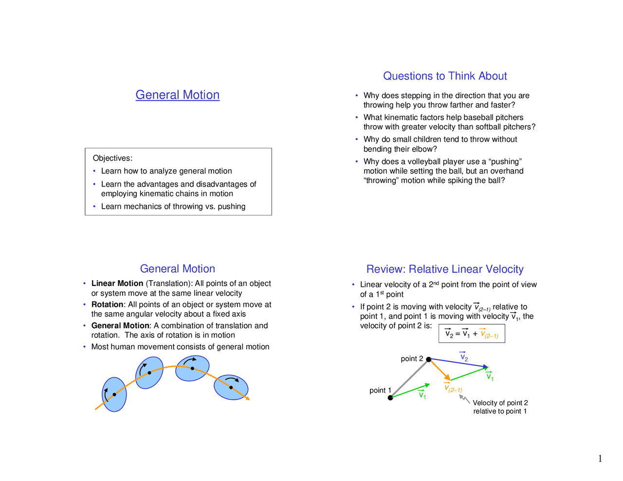 General Motion, Relative Linear Velocity - Lectures | EXSS 323 - Docsity