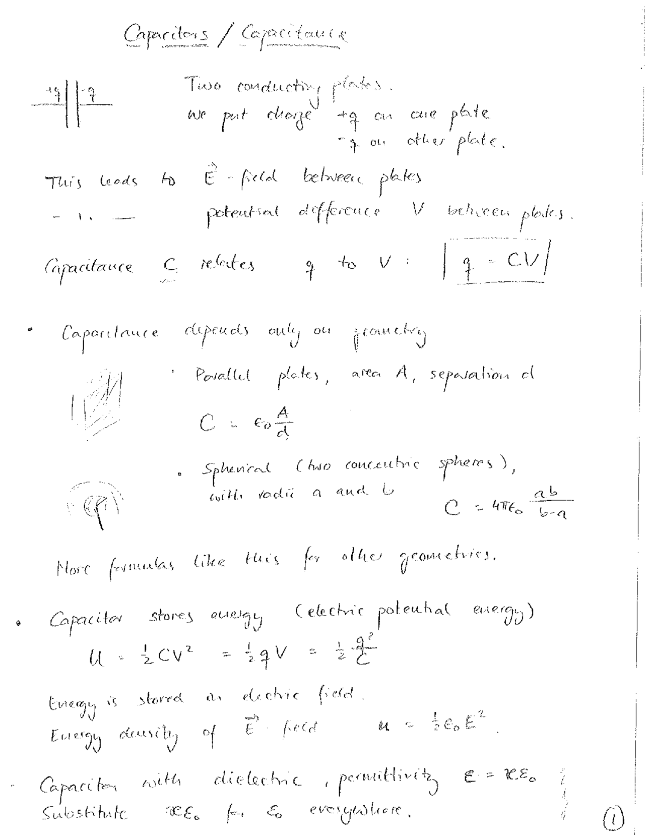 Capacitors And Capacitance Handwritten Notes Phys 2102 Exams