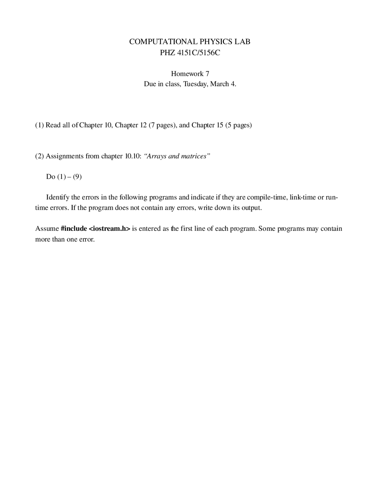 Questions For Assignment 7 Computational Physics Laboratory Phz