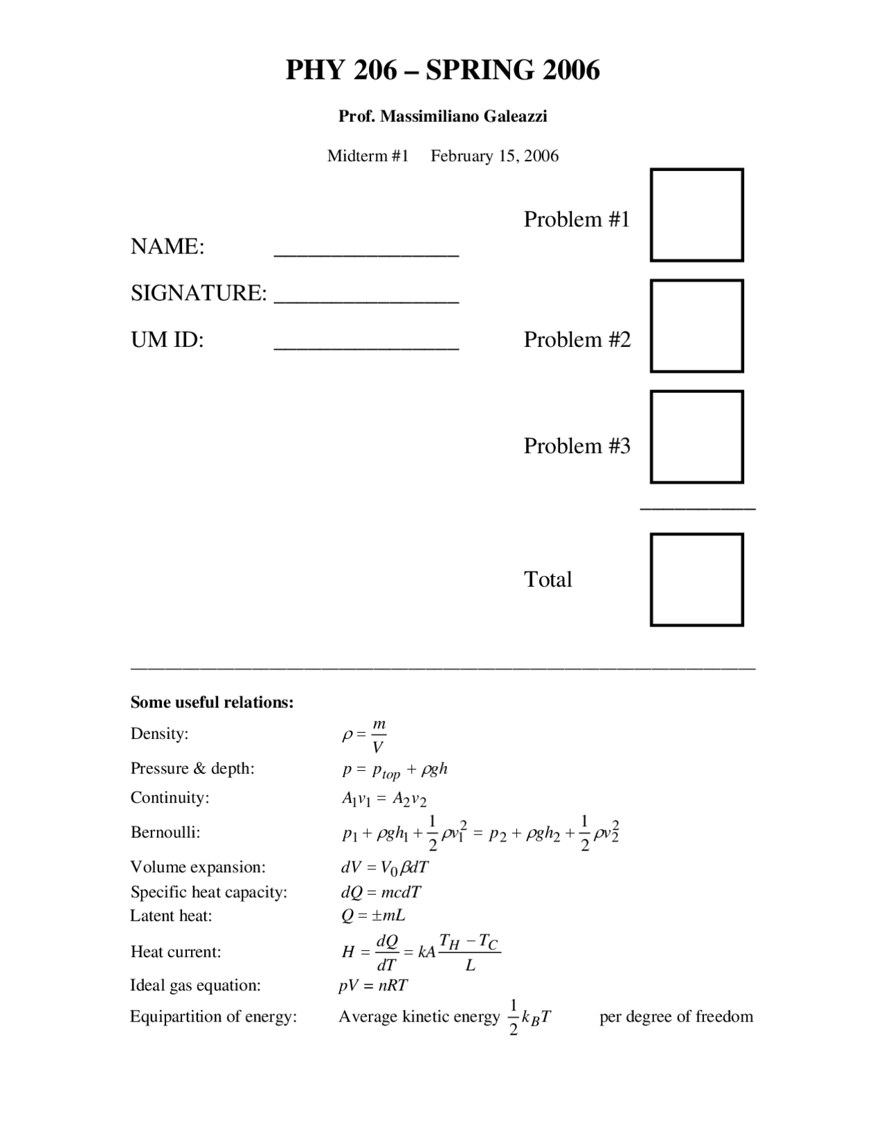 Exam 1 With Solution For Discussion Section Phy 206 Docsity