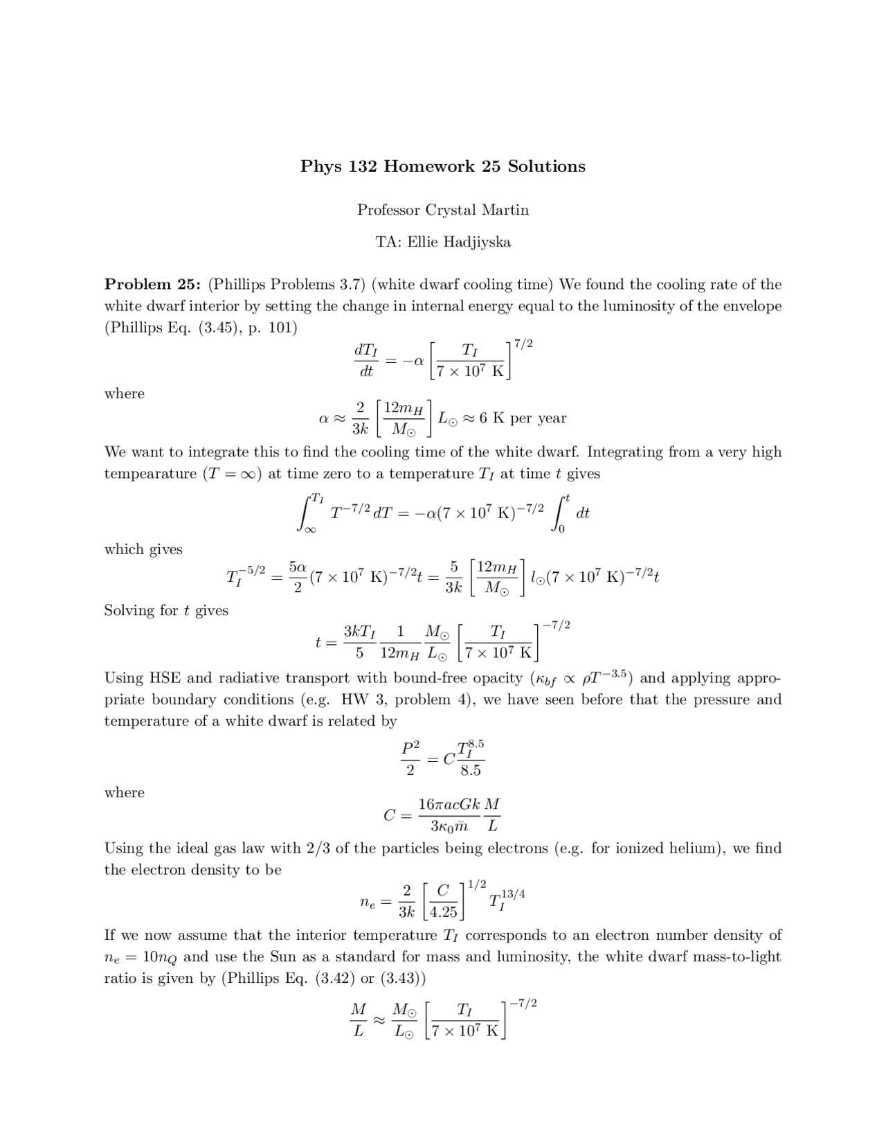 Homework 25 Solution Stellar Structure And Evolution Phys 132 Docsity