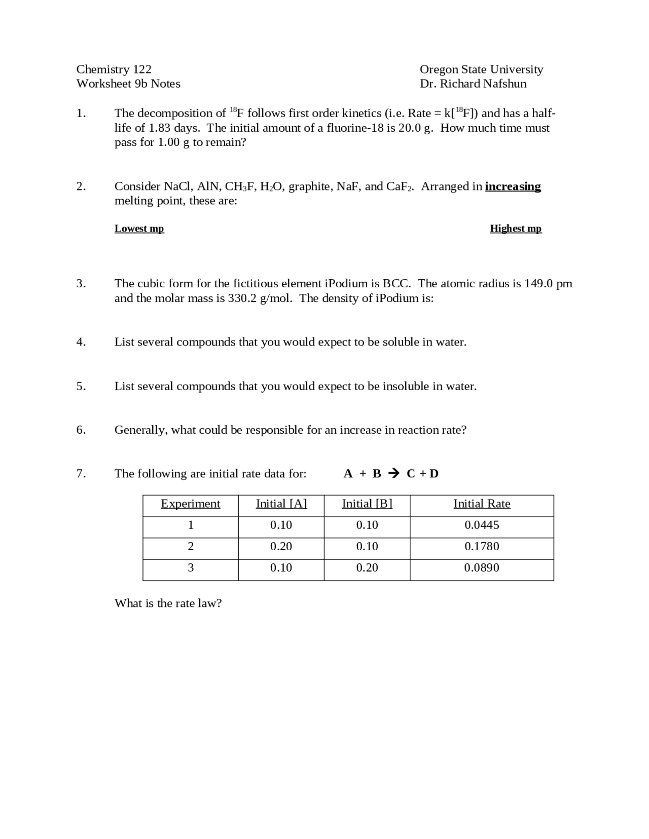 Review Sheet For General Chemistry Ch 121 Docsity