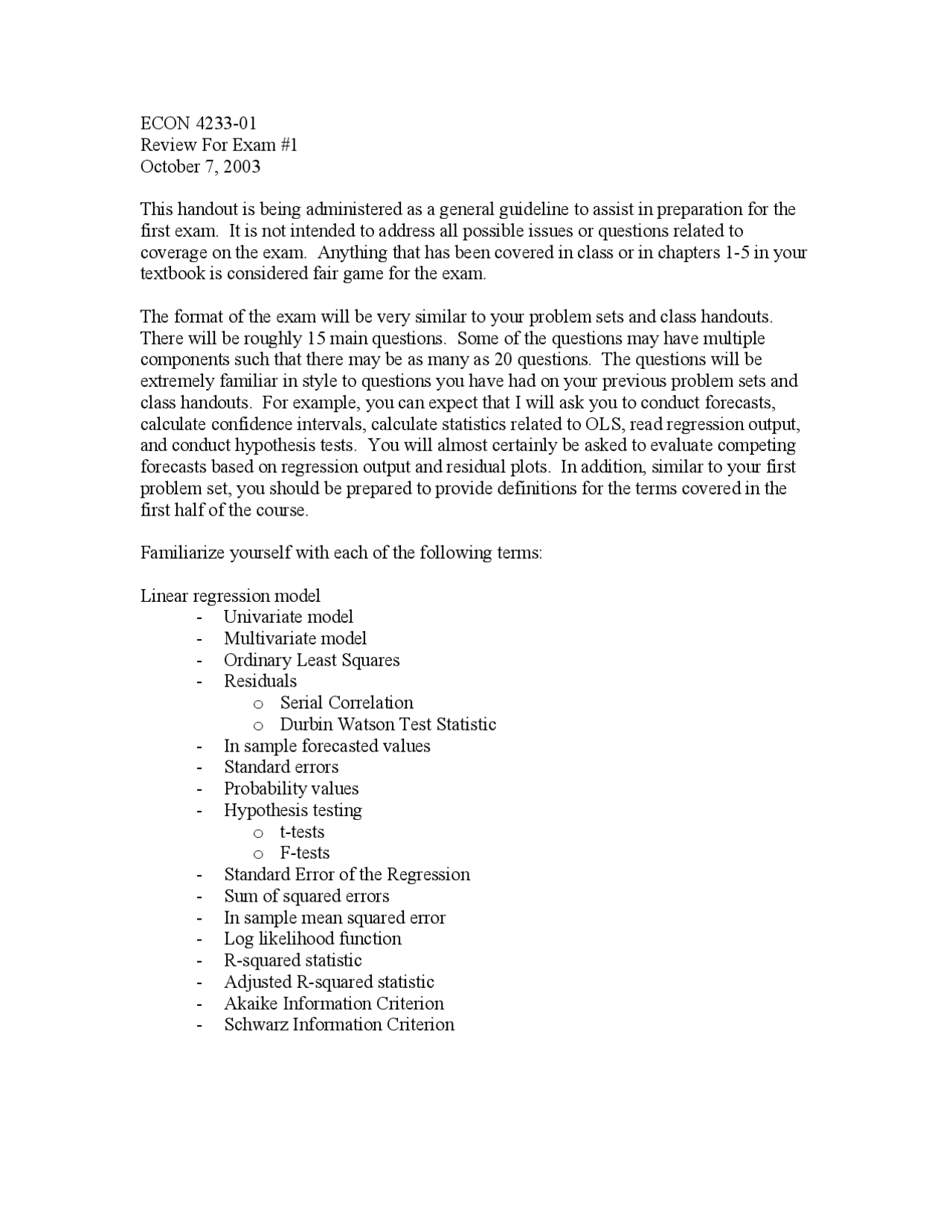 Linear Regression Model Forecasting Graphics Seasonality Exam