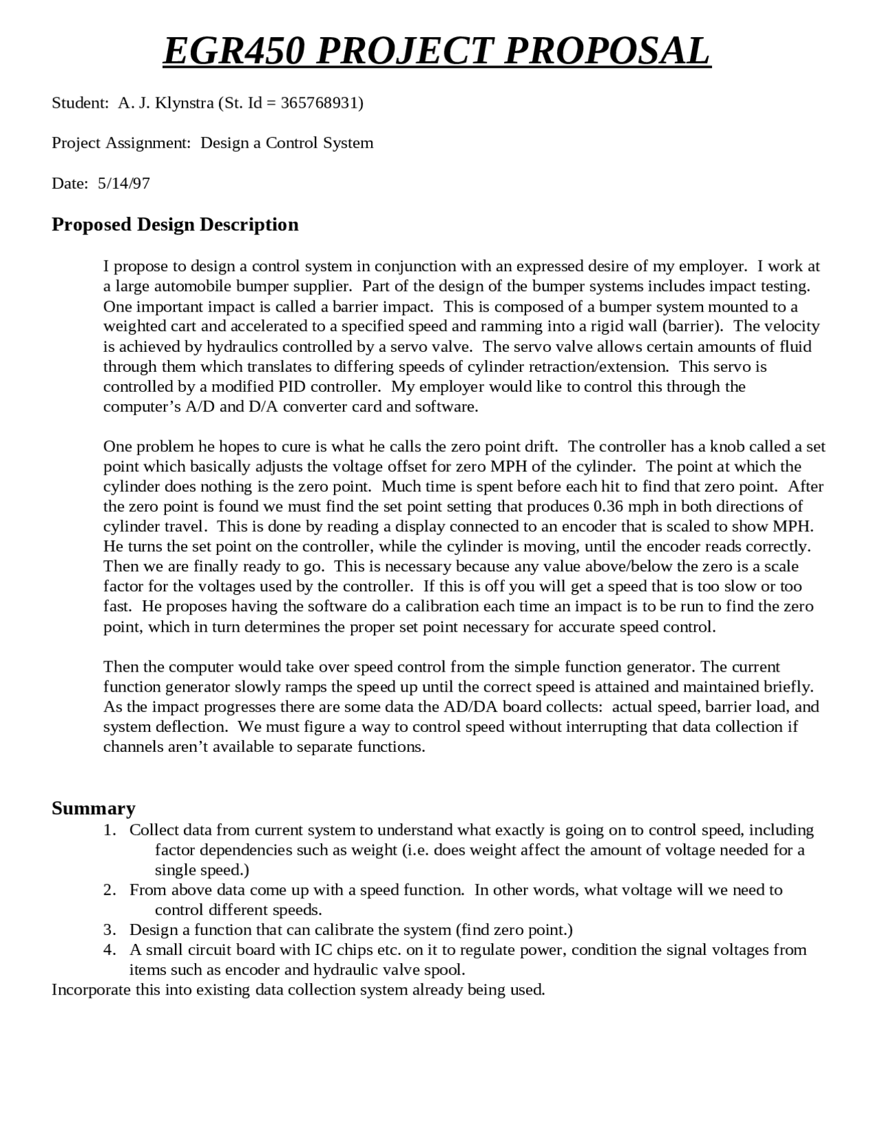 Project Proposal Manufacturing Control Systems Egr 450 Docsity