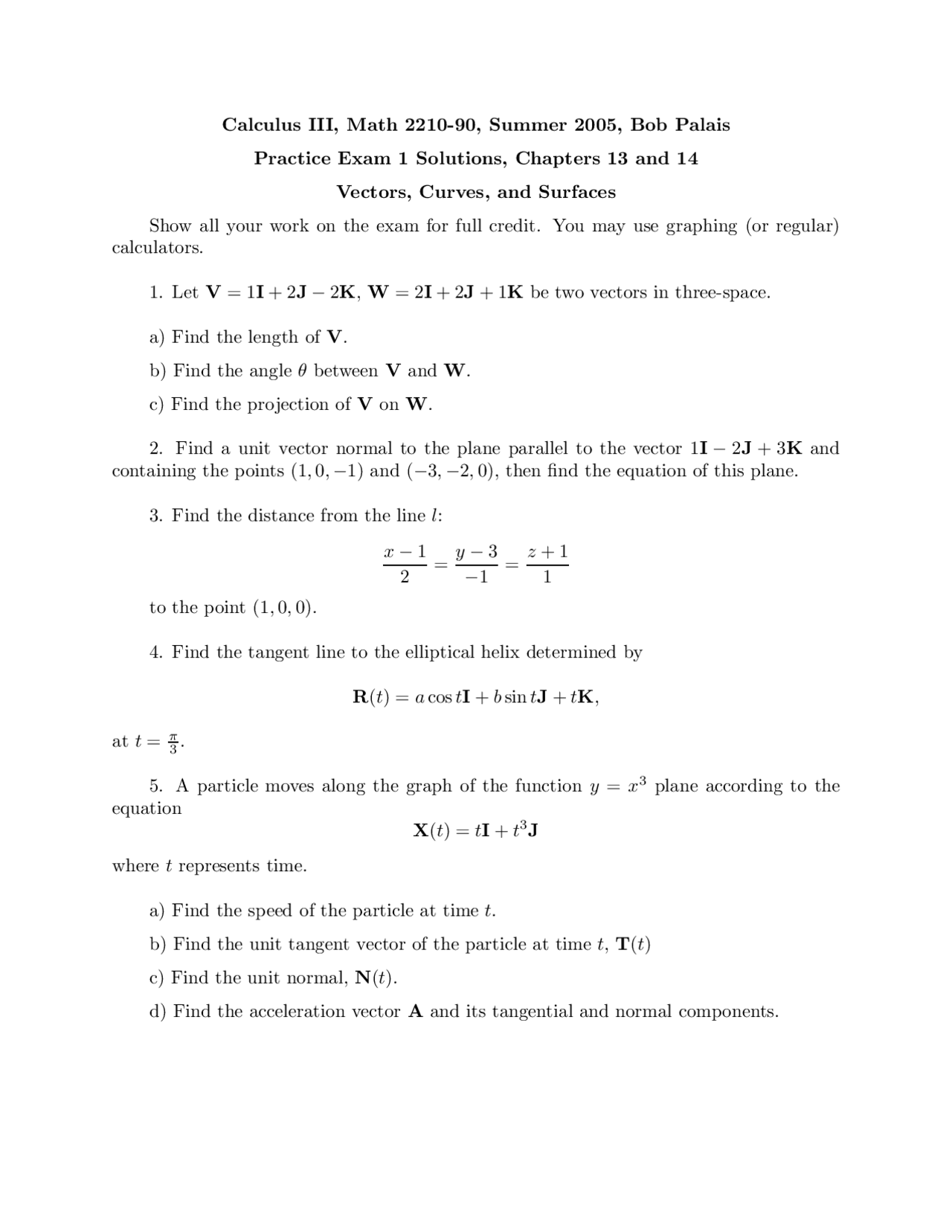 Solutions To Exam 1 Calculus Iii Math 2210 Docsity