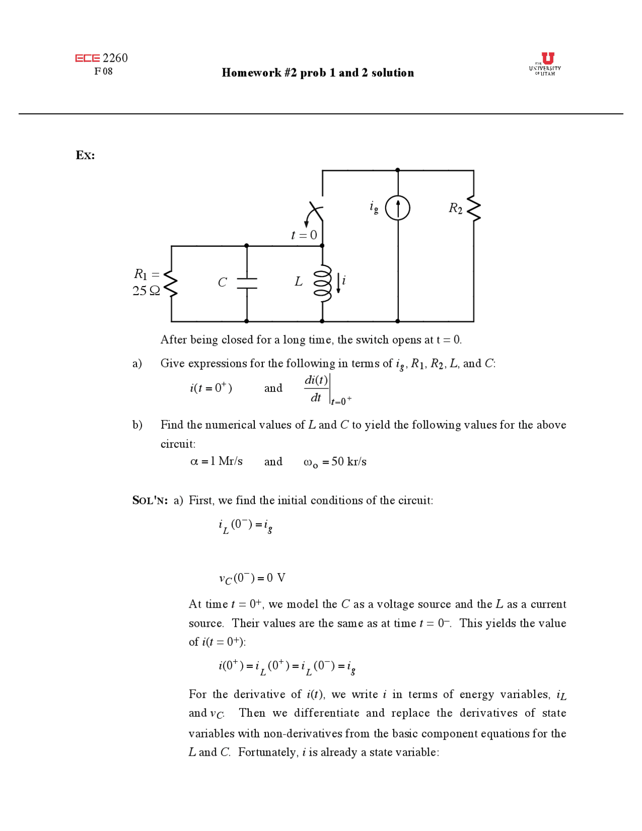 Solved Problems On Current Circuit Homework 2 Ece 2260 Docsity