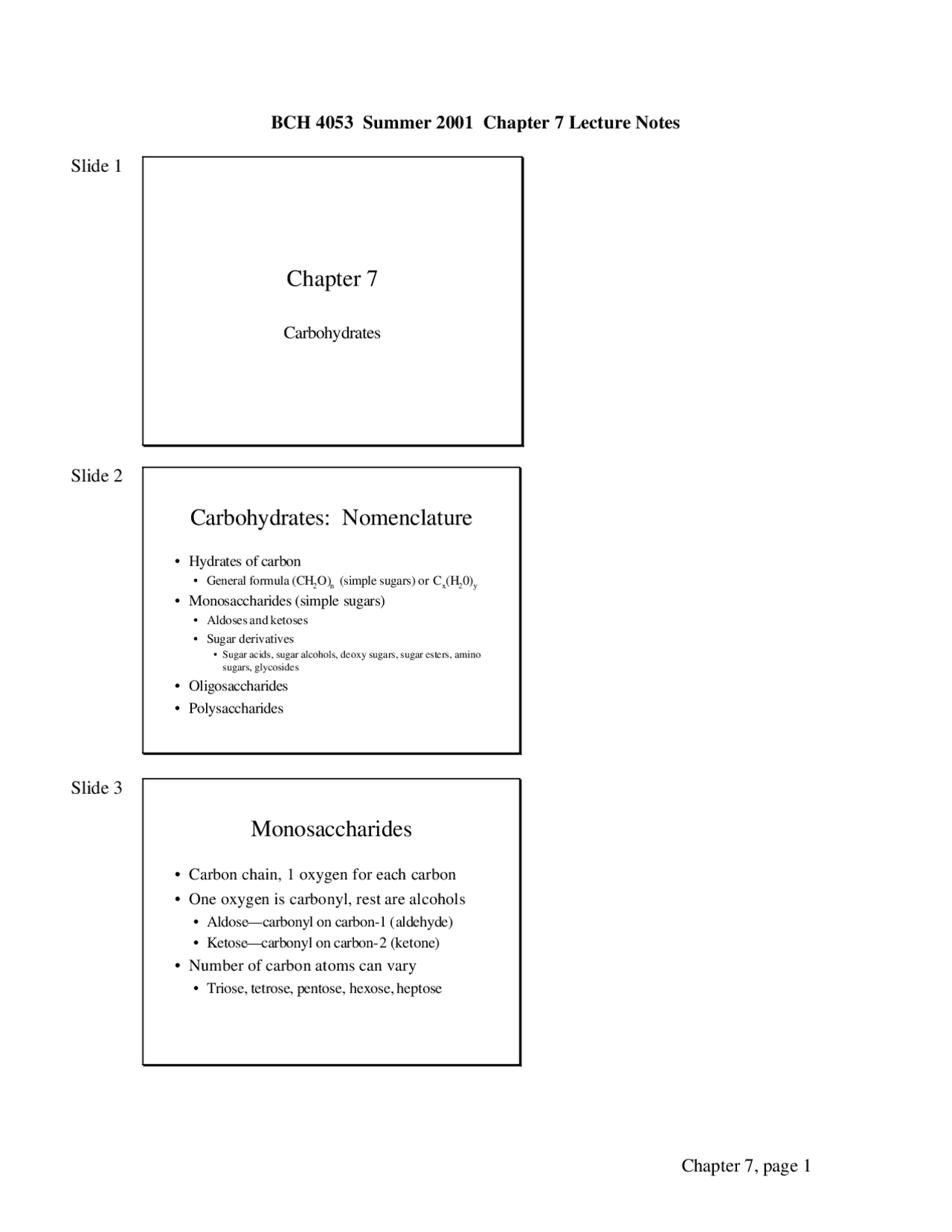 Carbohydrates Nomenclature Of General Biochemistry I Lecture Slides
