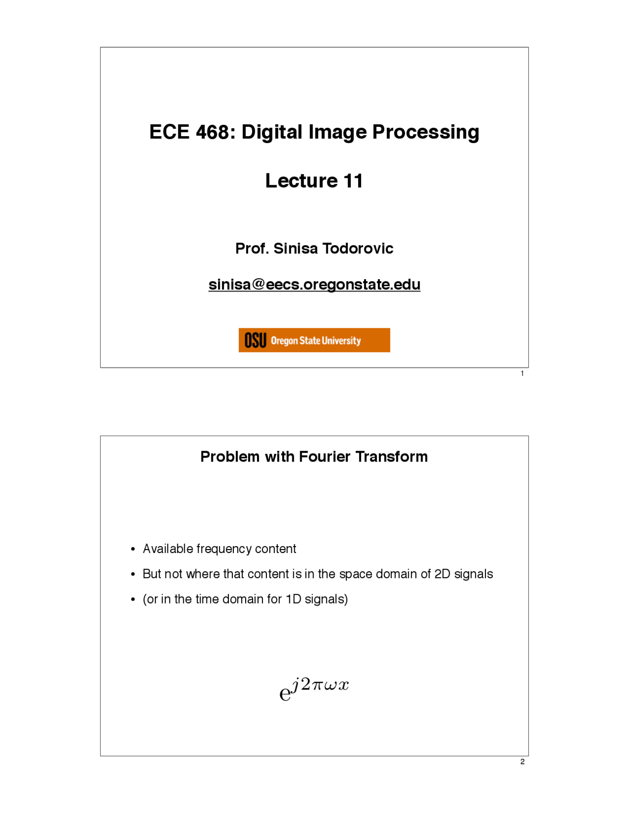 Problem With Fourier Transform Lecture Slides Ece 468 Docsity