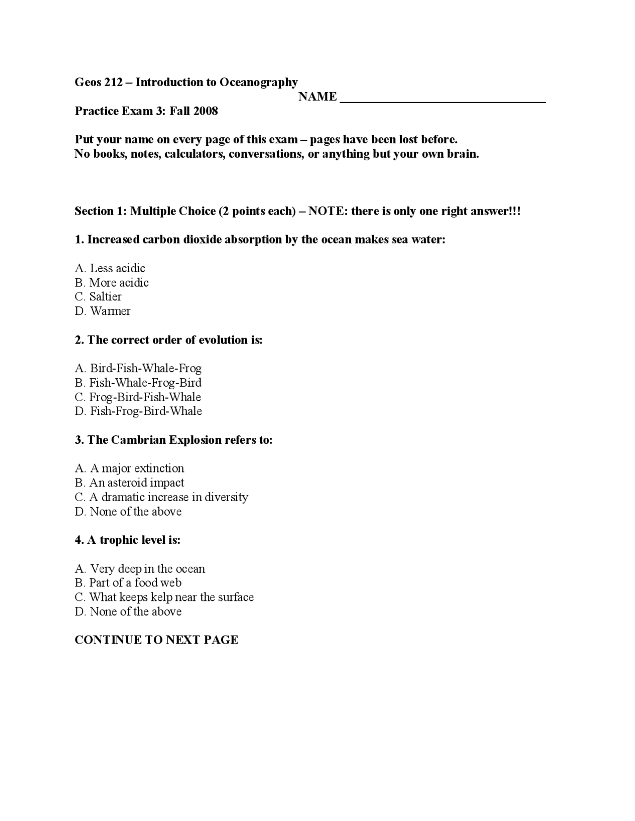32 Questions Of Introduction To Oceanography Practice Exam 3 Geos