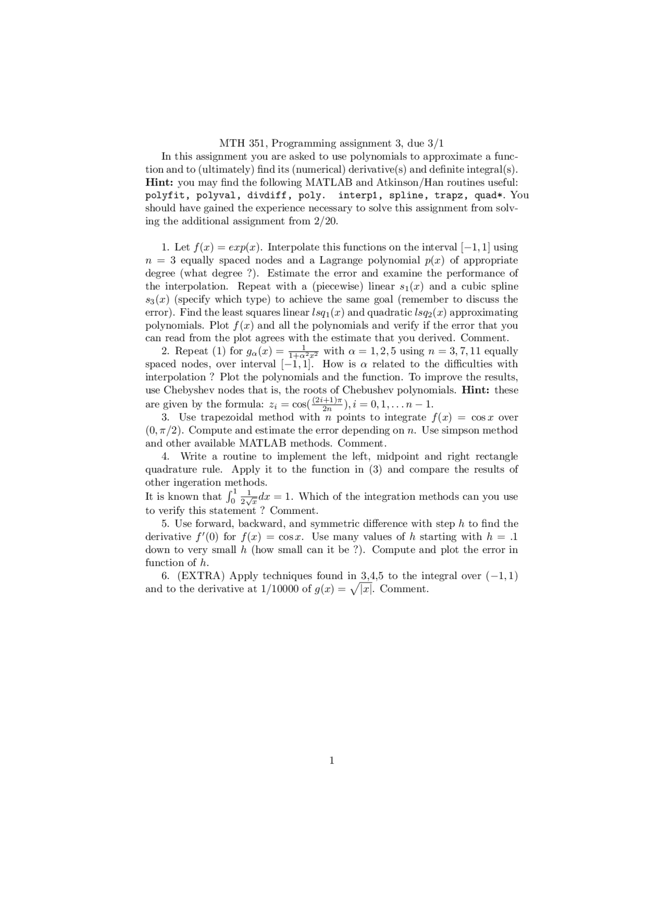 Assignment 3 Introduction To Numerical Analysis Mth 351 Docsity
