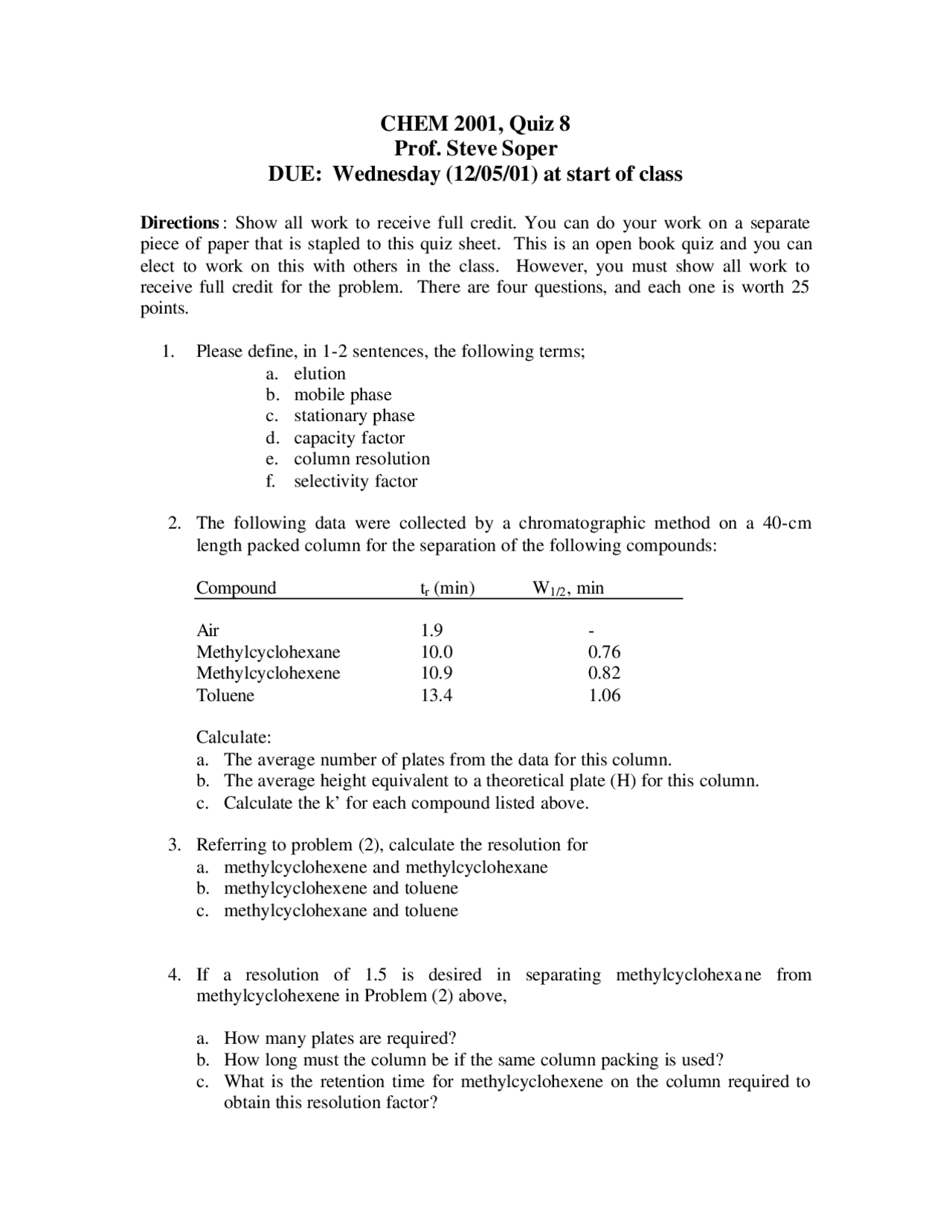 Solved Problems On The Analytical Chemistry Quiz 8 Chem 2001 Docsity