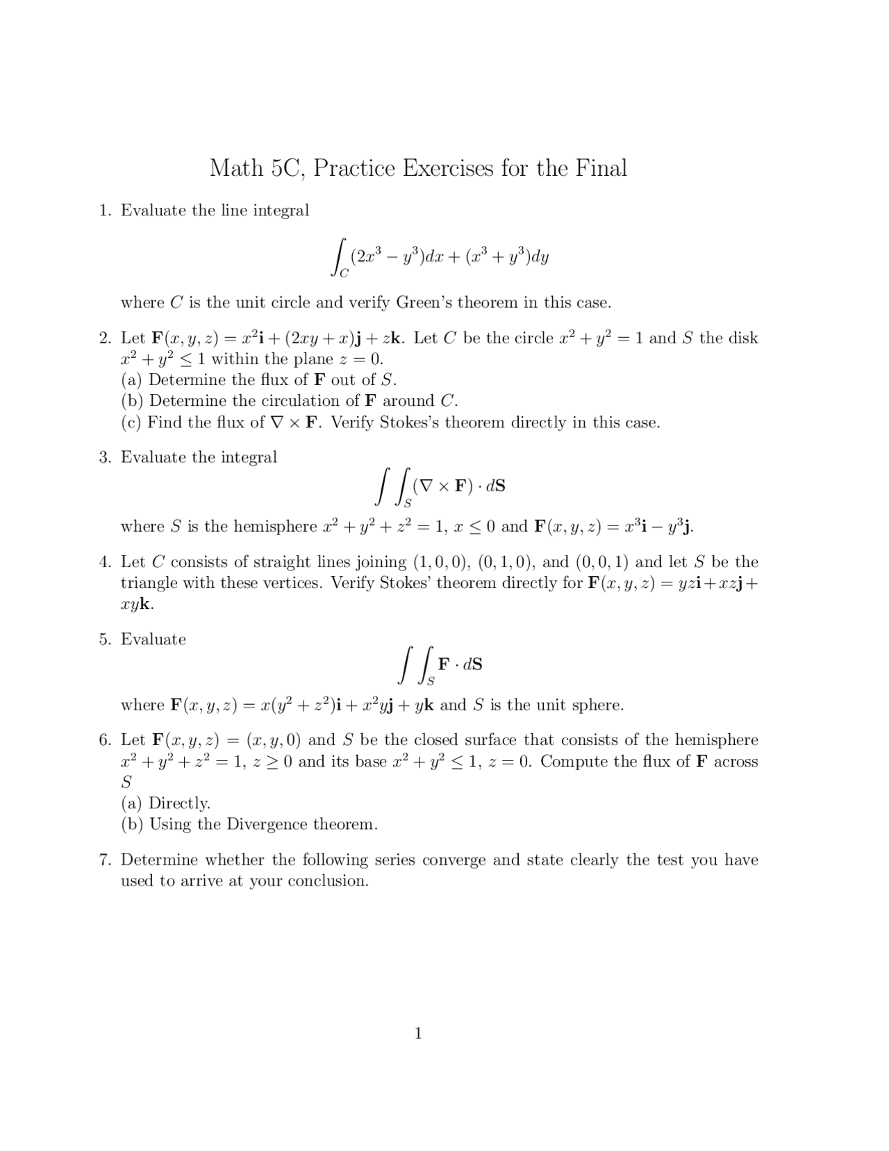 20 Questions To Evaluate The Integrals Final Exam Math 5c Docsity