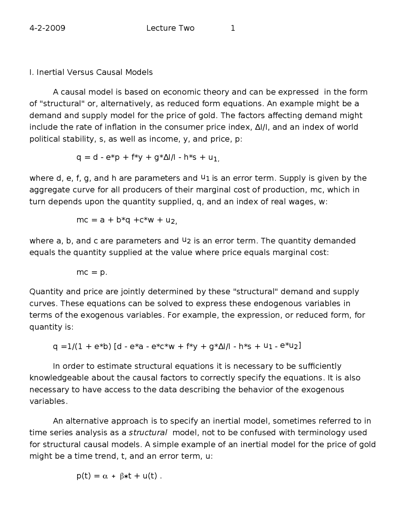 Inertial Versus Casual Models - Lecture Notes | POL S 240 - Docsity